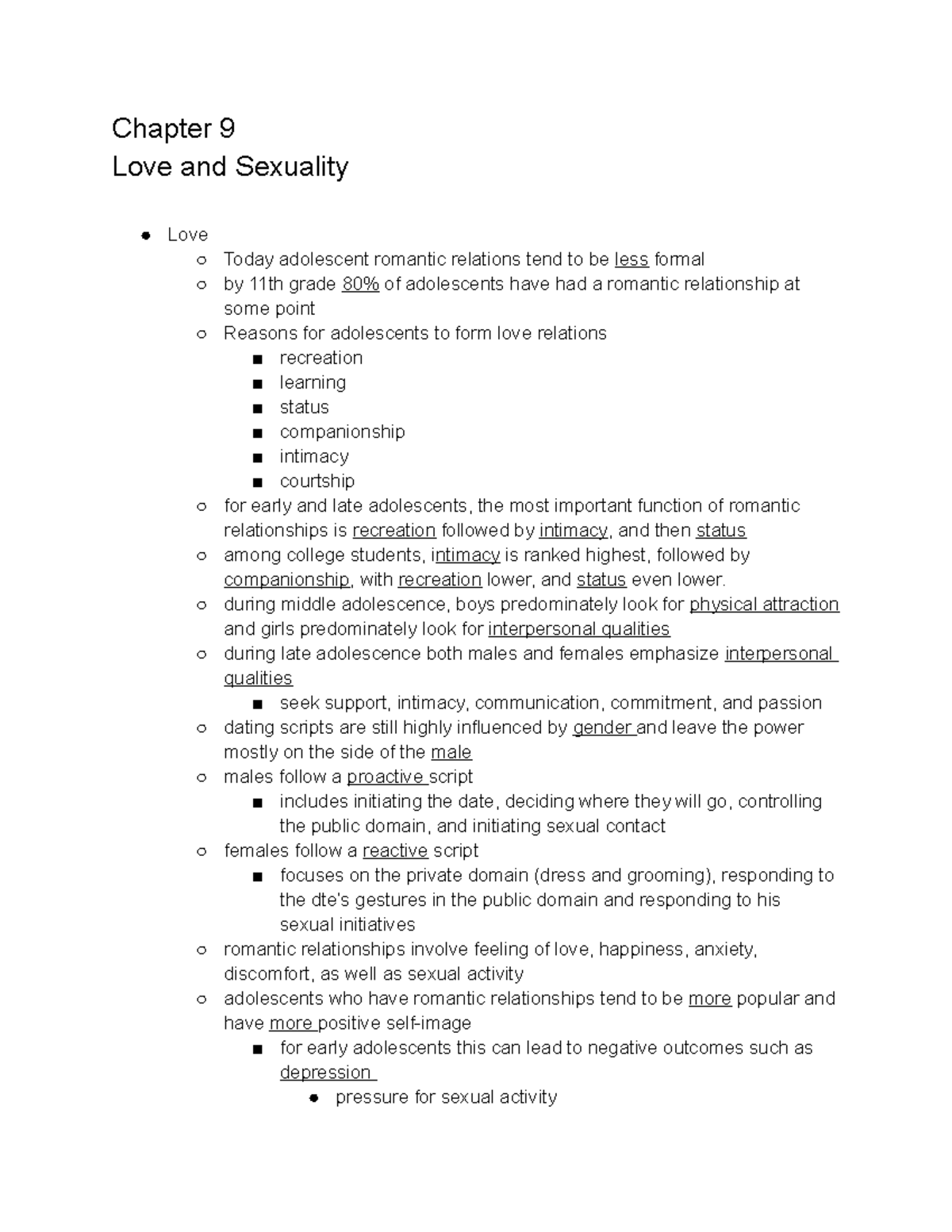 HDFS 3700 Chapter 9 - Chapter 9 Love and Sexuality Love Today ...