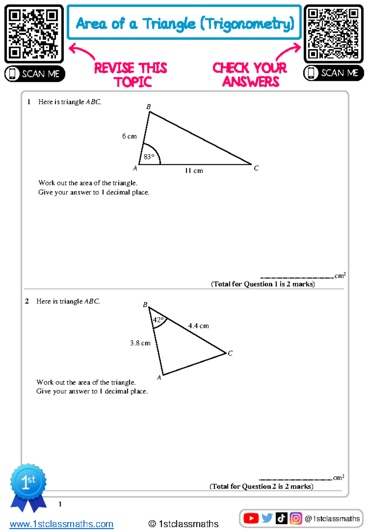 Area of a Triangle Using Trig Edexcel - 1stclassmaths © 1stclassmaths ...