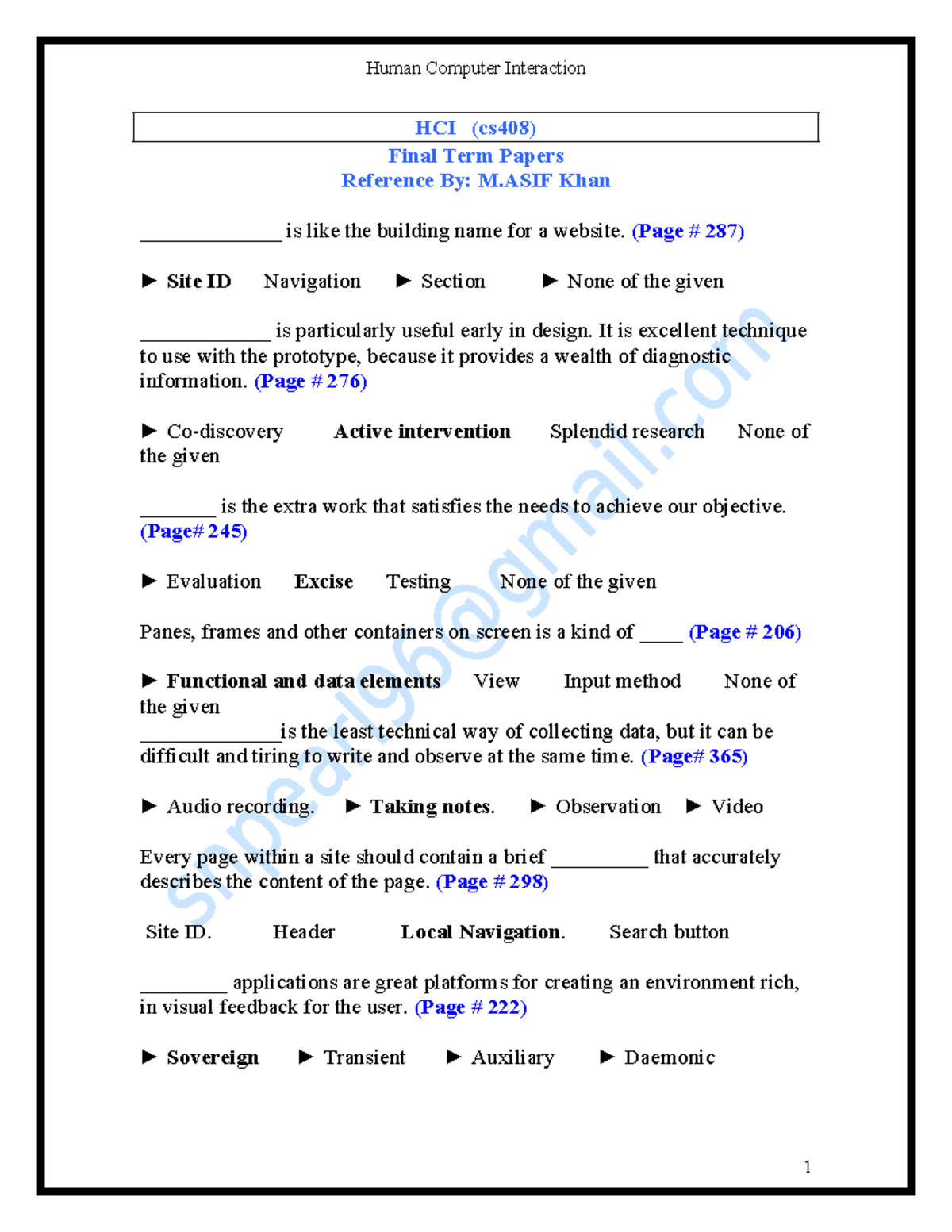 Cs408solvedmcqswithreference - HCI (cs408) Final Term Papers Reference By: M Khan ...