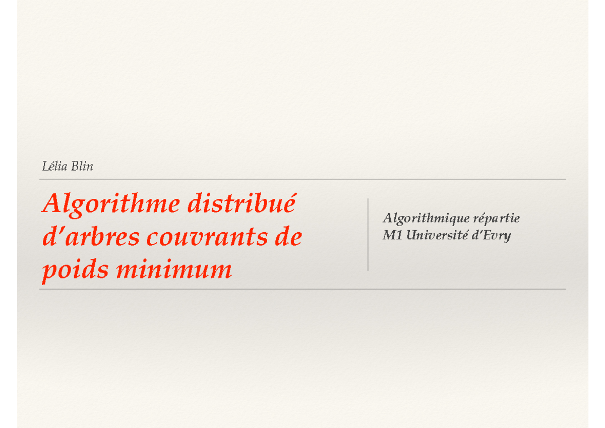 ARE MST - Blin Algorithme couvrants de poids minimum Algorithmique M1 ...