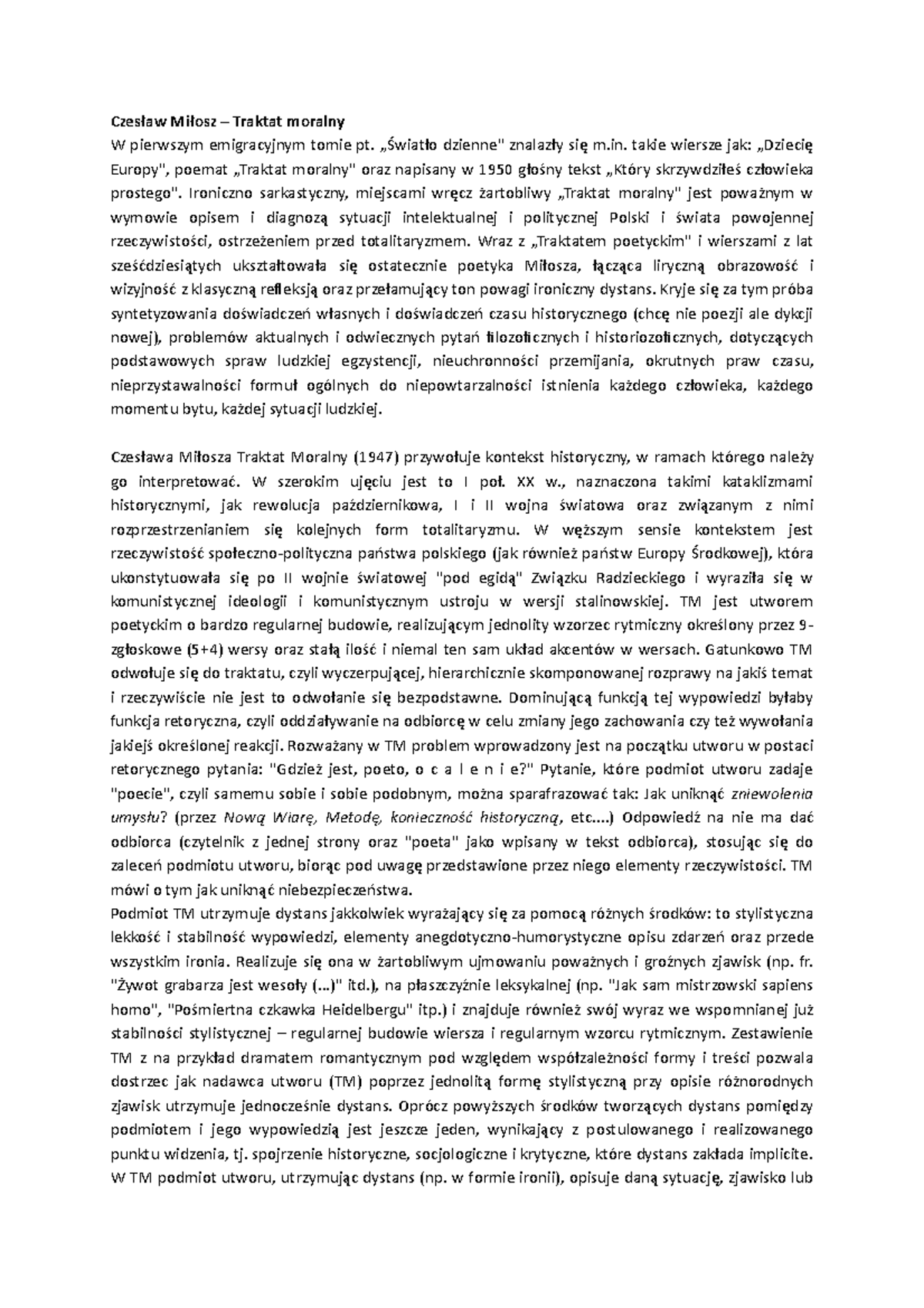 Czesław Milosz - Traktat Moralny - Czesław Miłosz – Traktat moralny W ...