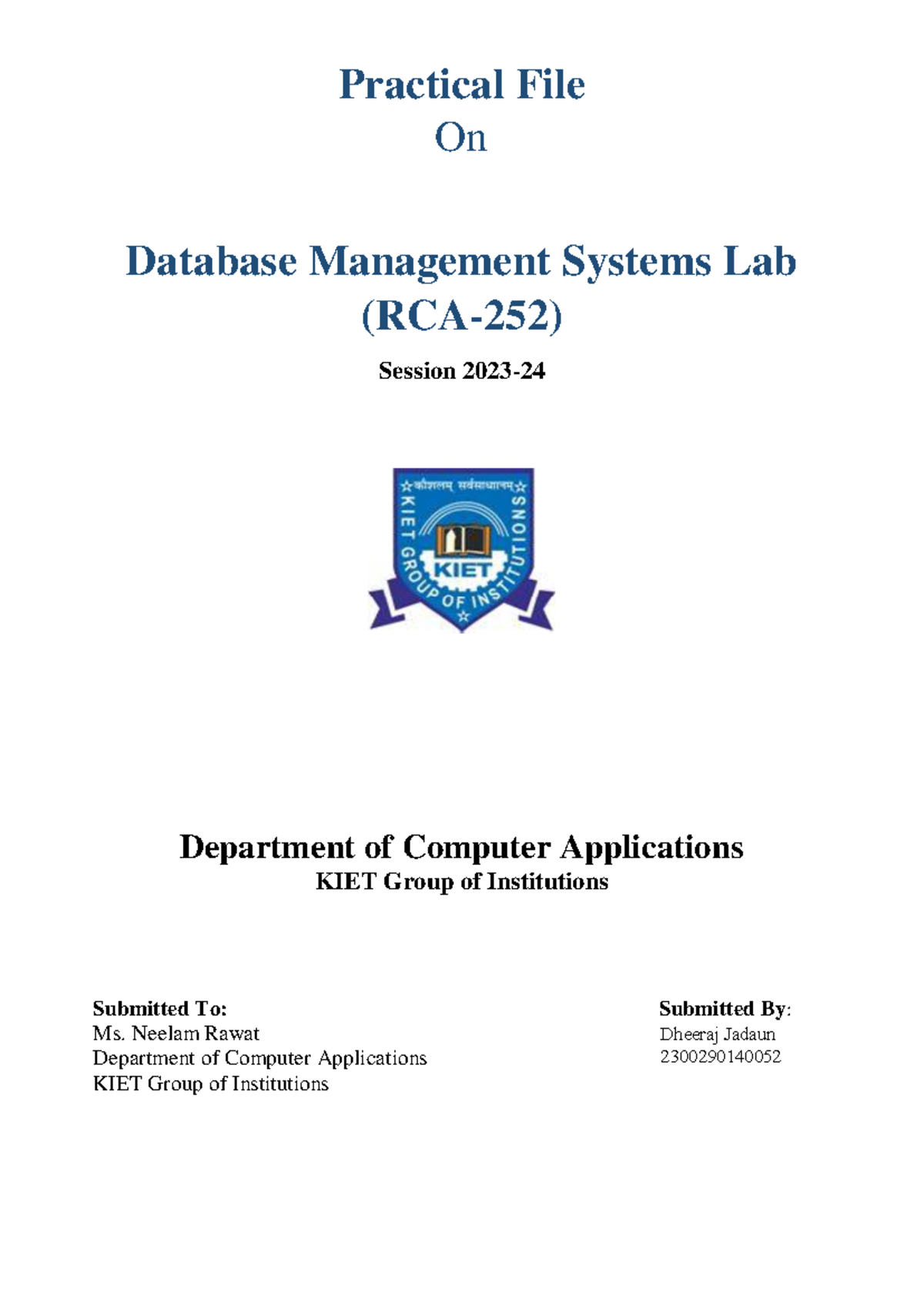 DBMS- Practical-FILE - dbms lab practical file - Practical File On Database Management Systems ...