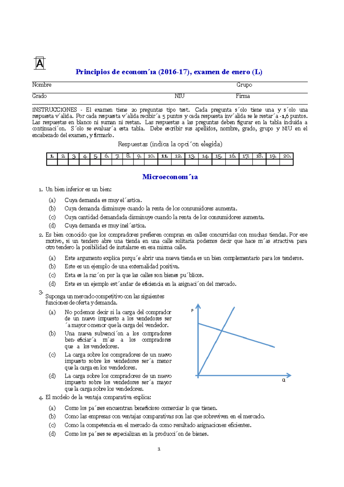 Examen de muestra/práctica 15 Enero 2017, preguntas y respuestas - A Principios de econom ́ıa ...