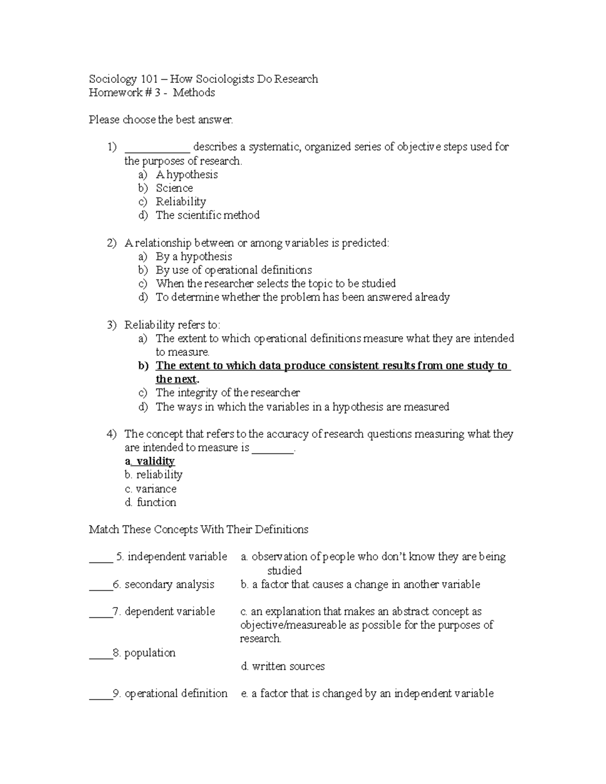 Methods Homework # 3 - Professor Margaret Taylor - Sociology 101 – How ...