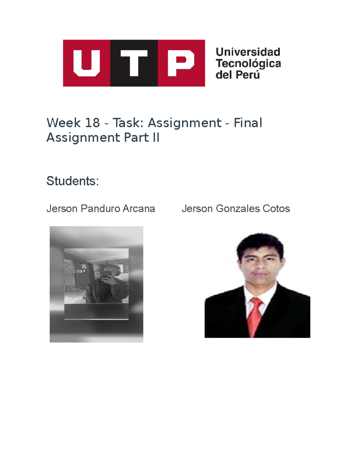 Tarea final - Ingles II - Week 18 - Task: Assignment - Final Assignment Part II Students: Jerson ...
