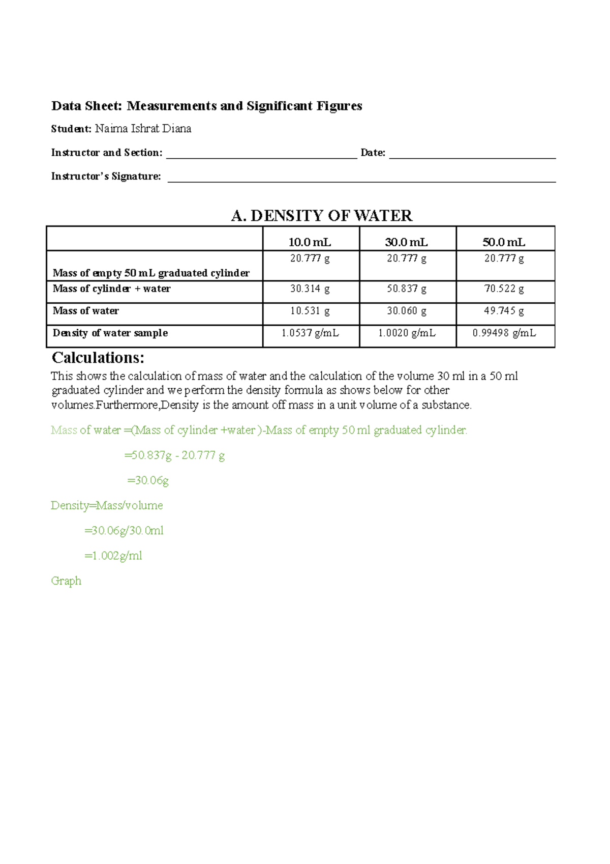 Lab Report 1 scc 201 - Data Sheet: Measurements and Significant Figures ...