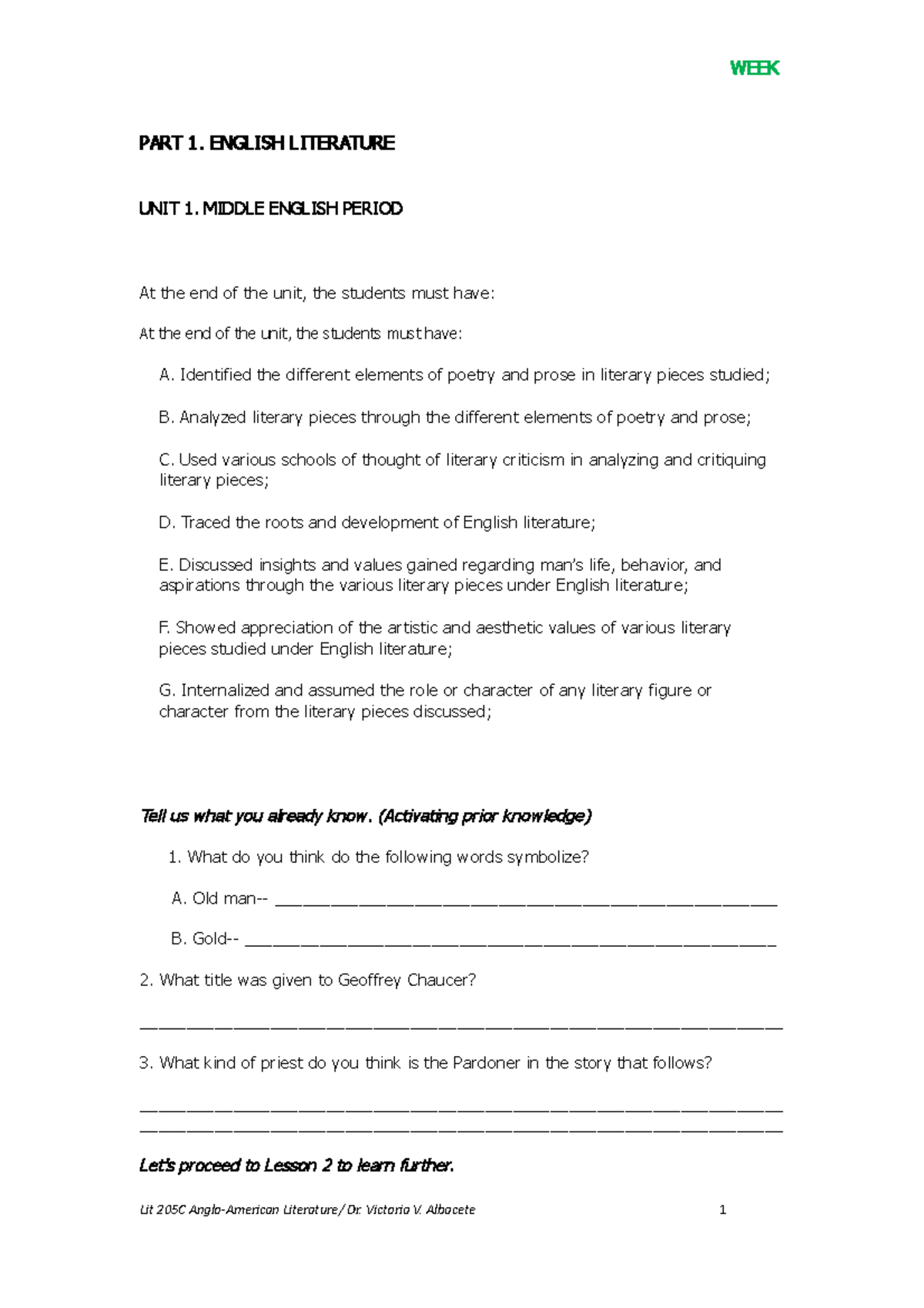 UNIT 1 Lesson 2 Canterbury Tales (THE Pardoner’S TALE) Geoffrey Chaucer ...