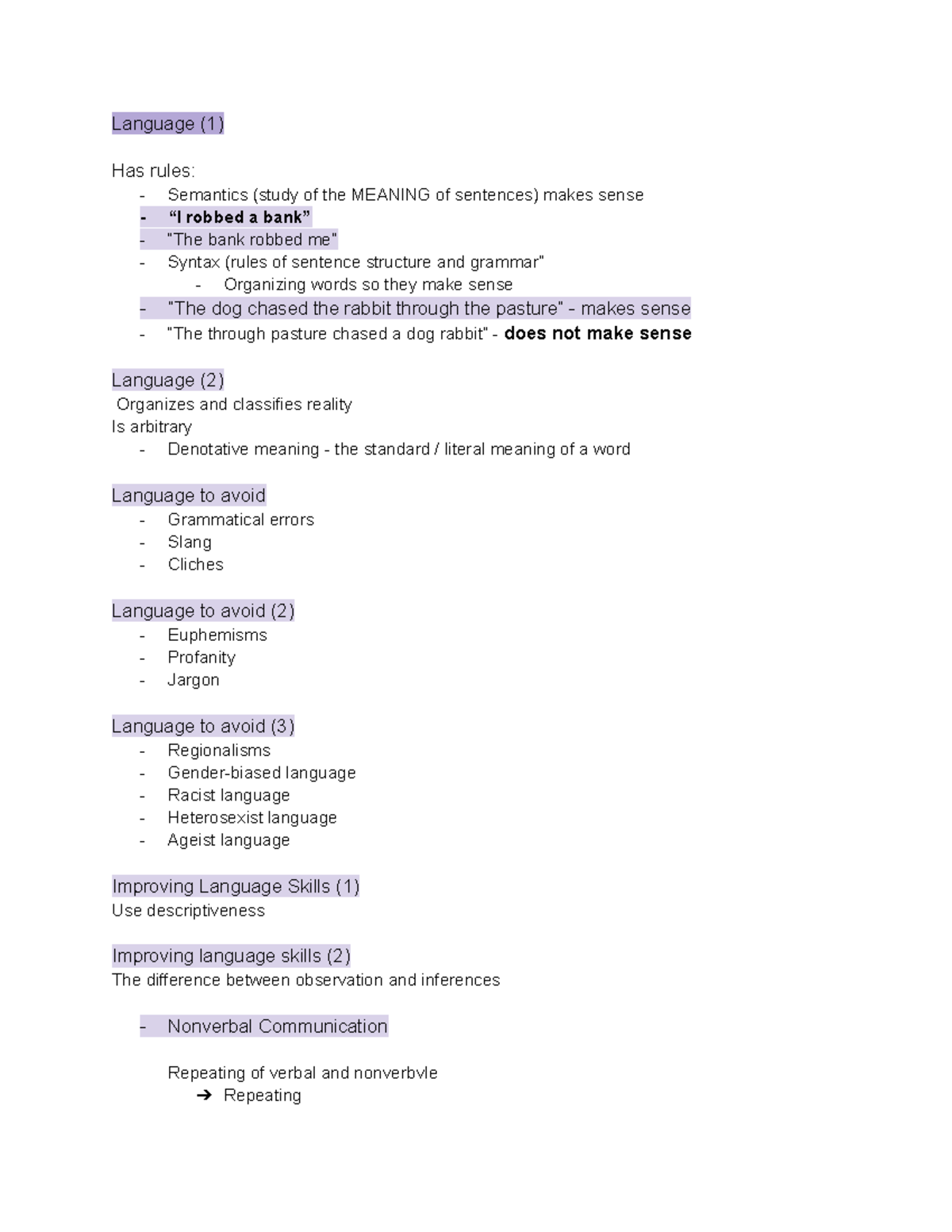Language - these notes talk about how to express yourself while talking ...