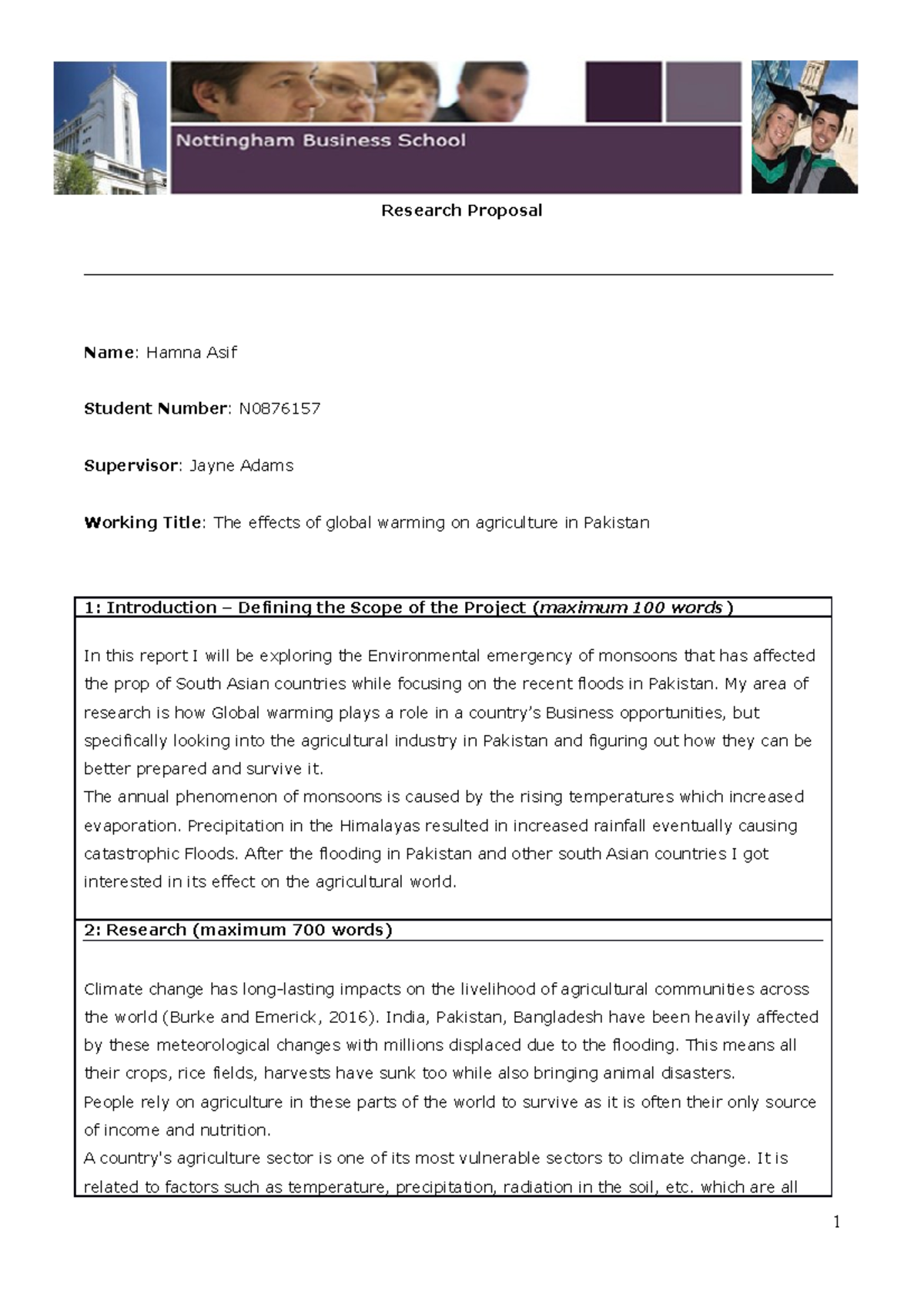 Research Proposal Proforma final - Research Proposal Name: Hamna Asif ...