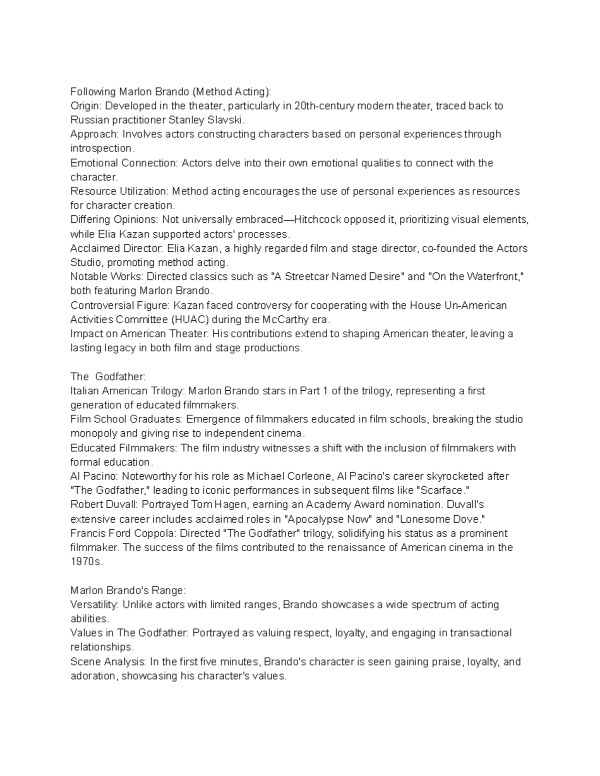 3 Midterm Films Actors - Notes on film topics finals - Following Marlon ...