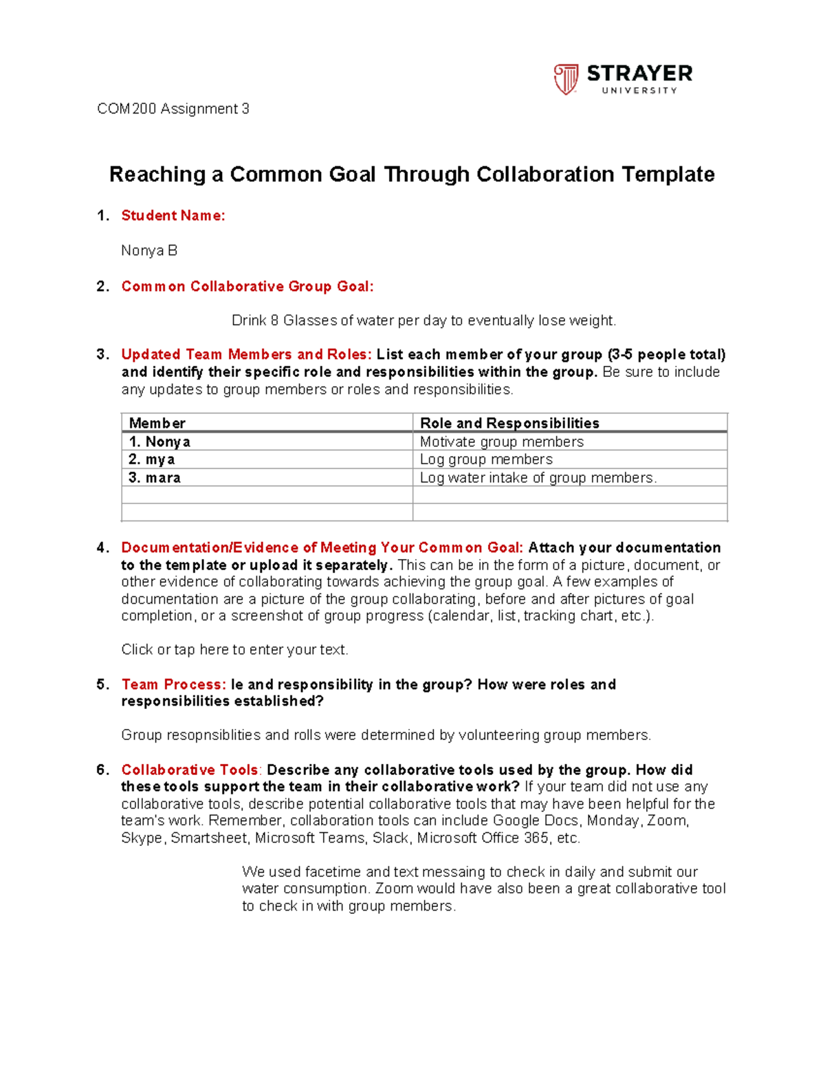 Cf Common Goal Template Final - COM200 Assignment 3 Reaching a Common ...
