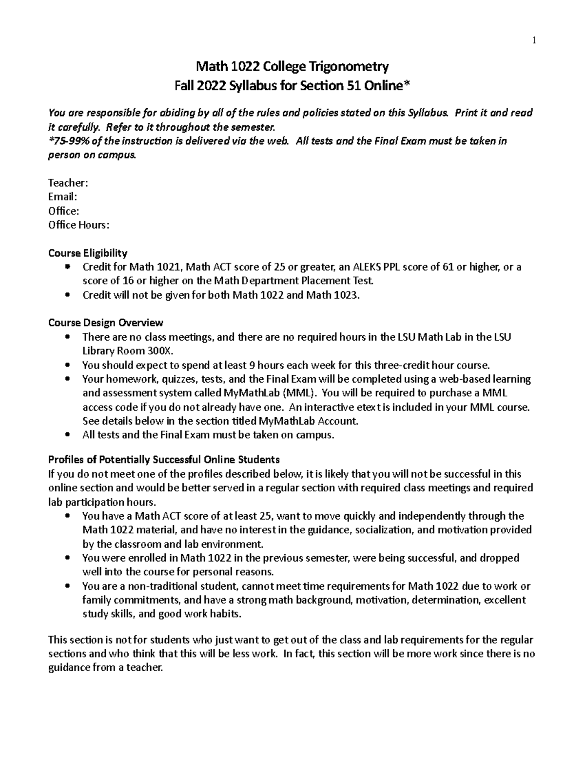 F22 Math 1022 Syllabus for Section 51 - Math 1022 College Trigonometry ...