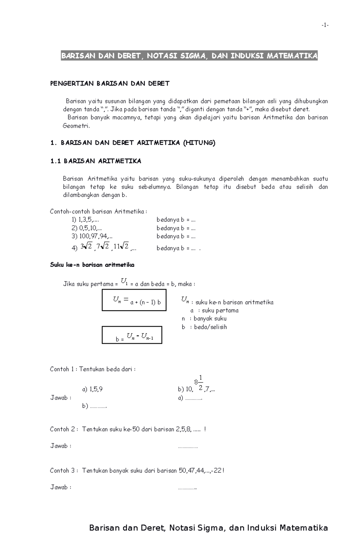Barisan dan Deret Notasi Sigma dan Induk - BARISAN DAN DERET, NOTASI ...