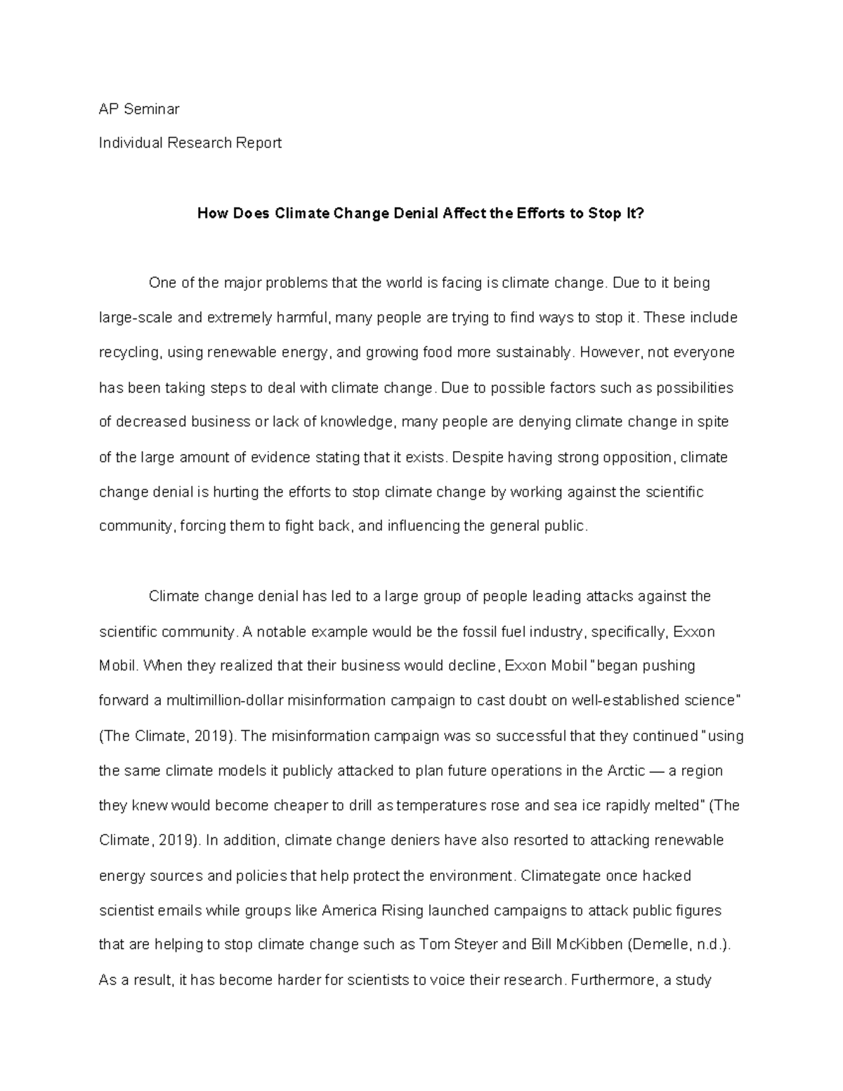 Individual Research Report Draft - AP Seminar Individual Research ...