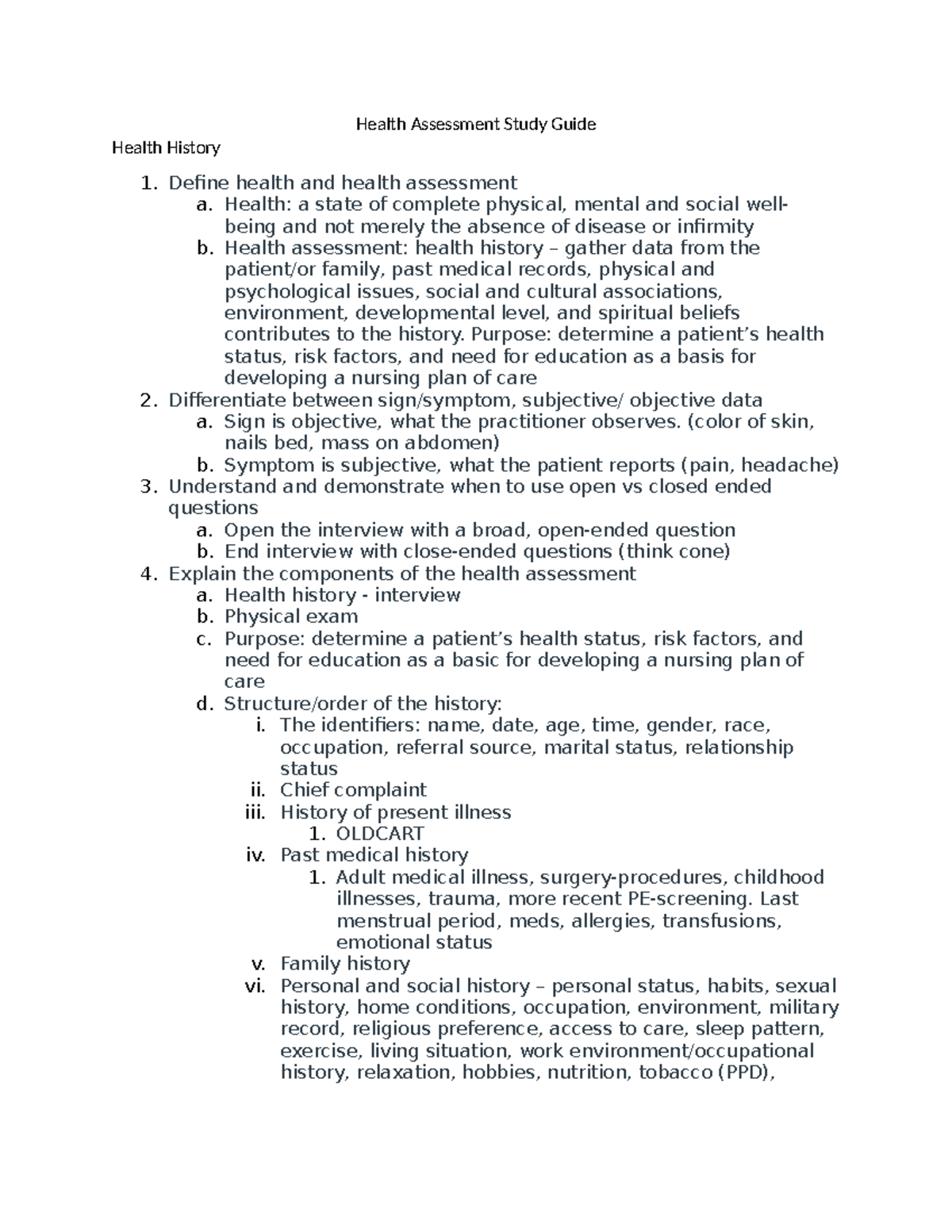 Health Assessment Study Guide 2 - Health Assessment Study Guide Health ...