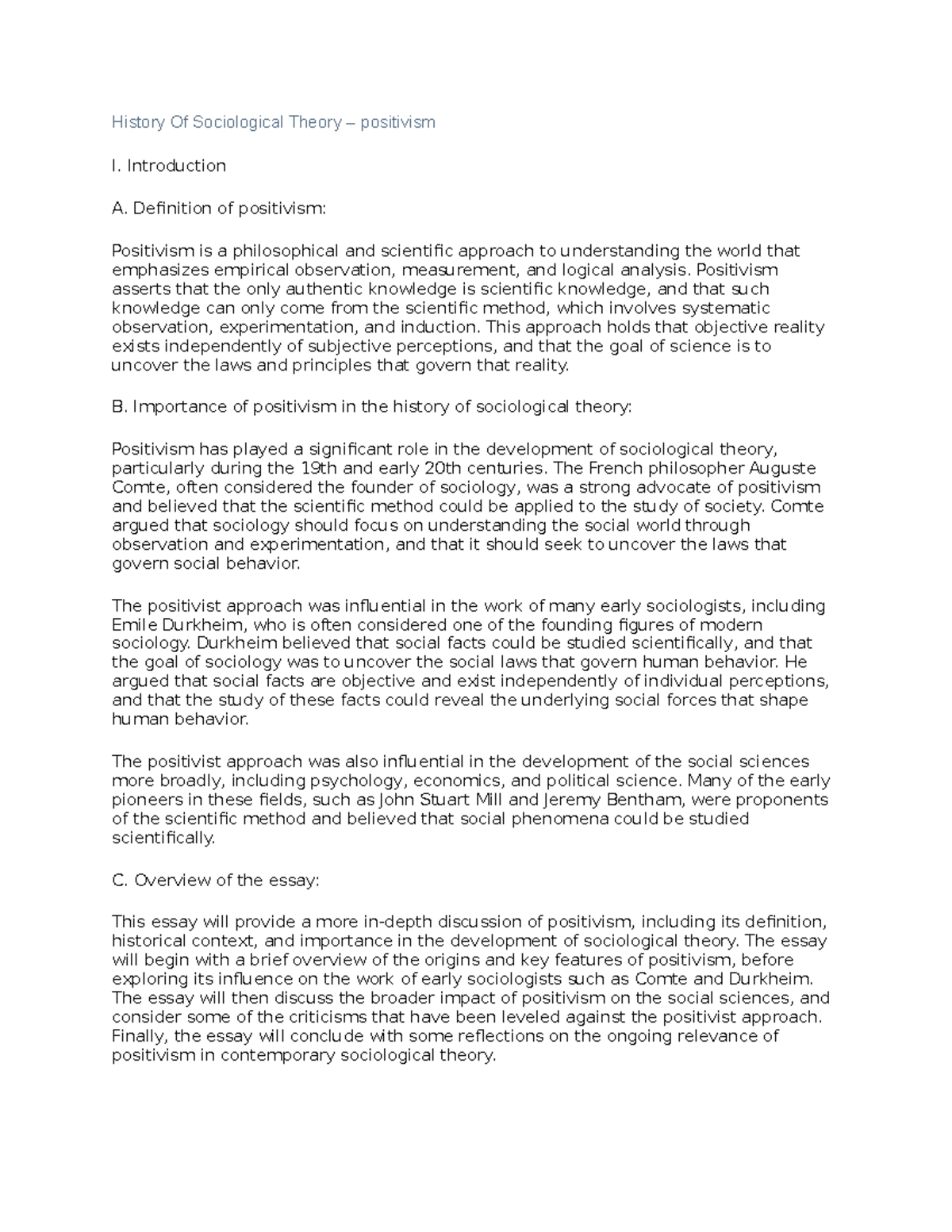 History Of Sociological Theory – positivism - History Of Sociological ...