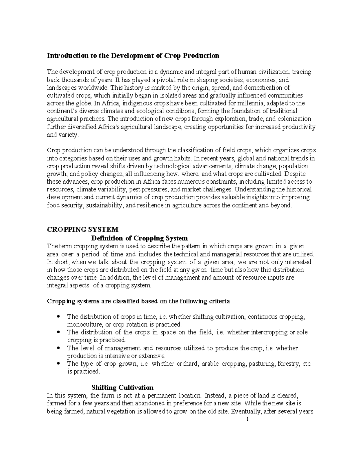 Principles of crop production final notes - Introduction to the ...