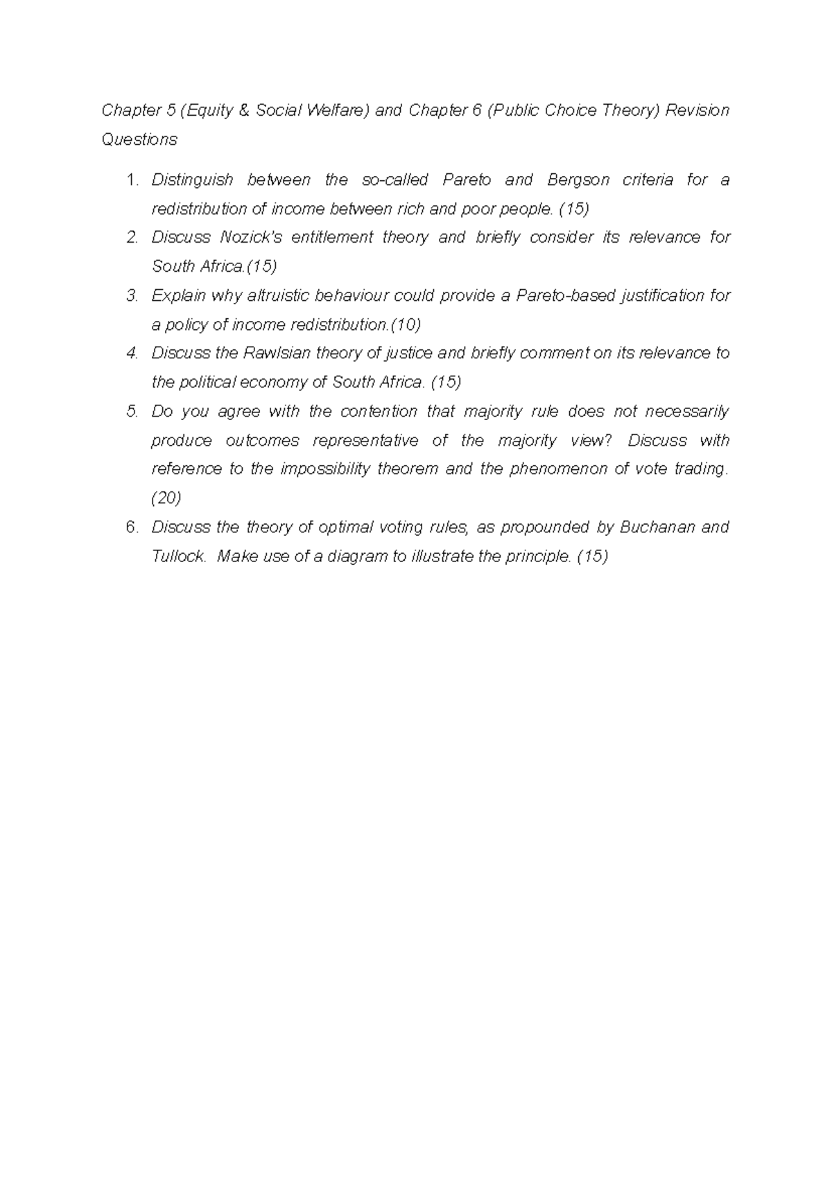 Chapter 5 and 6 - Revision Questions - Chapter 5 (Equity & Social ...