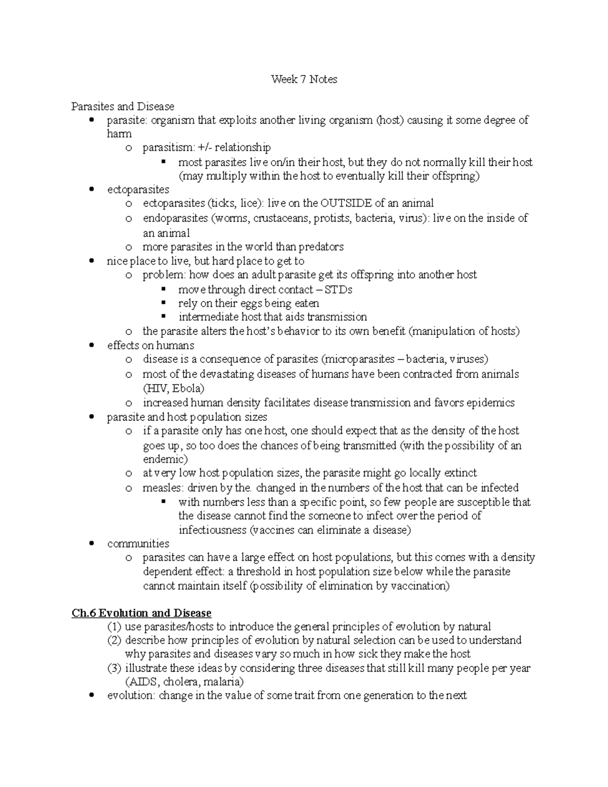 Week 7 Lecture Notes - Dr. Kronforst - Week 7 Notes Parasites and ...