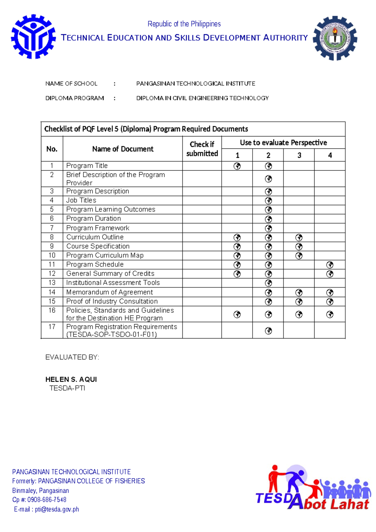FLD checklist PQF 5 - notes - Republic of the Philippines TECHNICAL ...