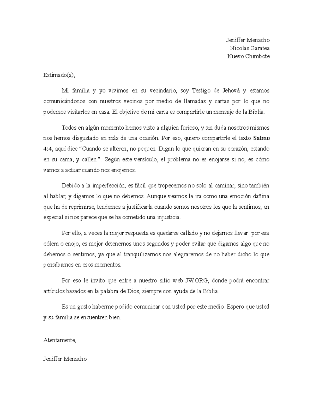 Carta 27 Mz 16 Lt 40 Nicolas Garatea - Jeniffer Menacho Nicolas Garatea ...