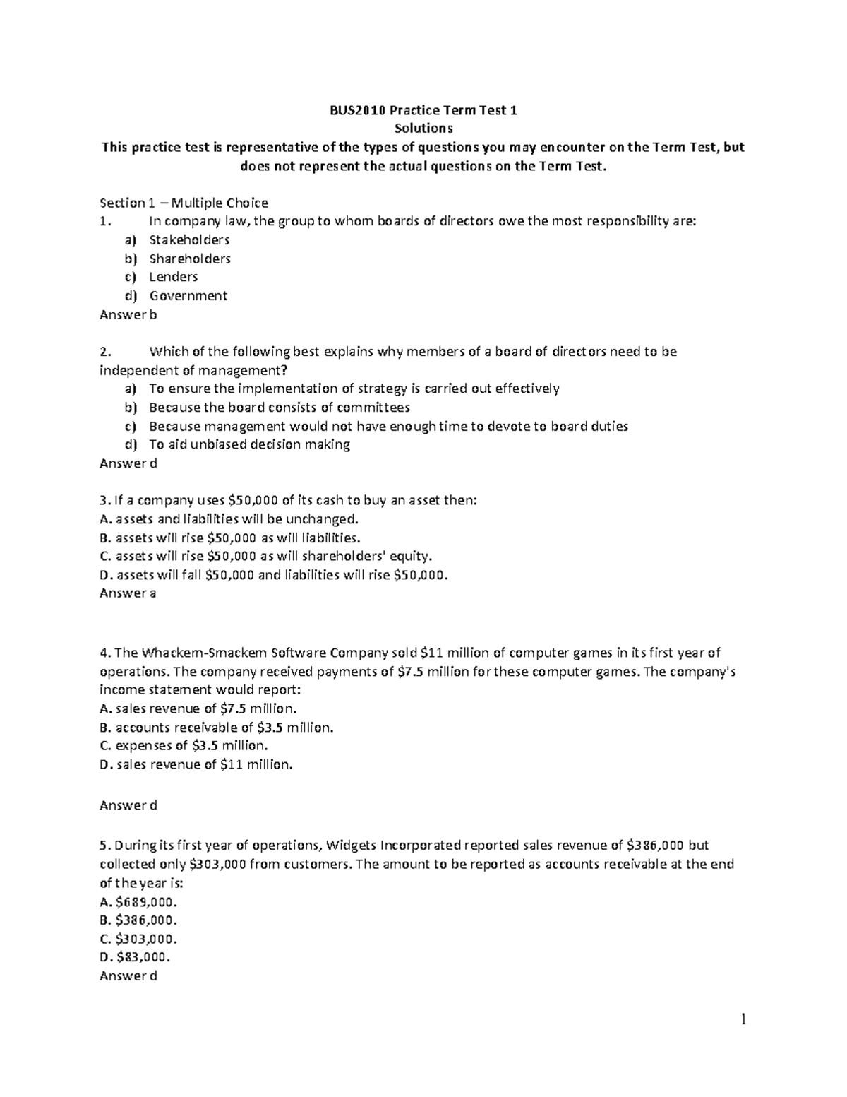 BUS2010 Practice Term Test 1 with solutions - BUS2010 Practice Term ...