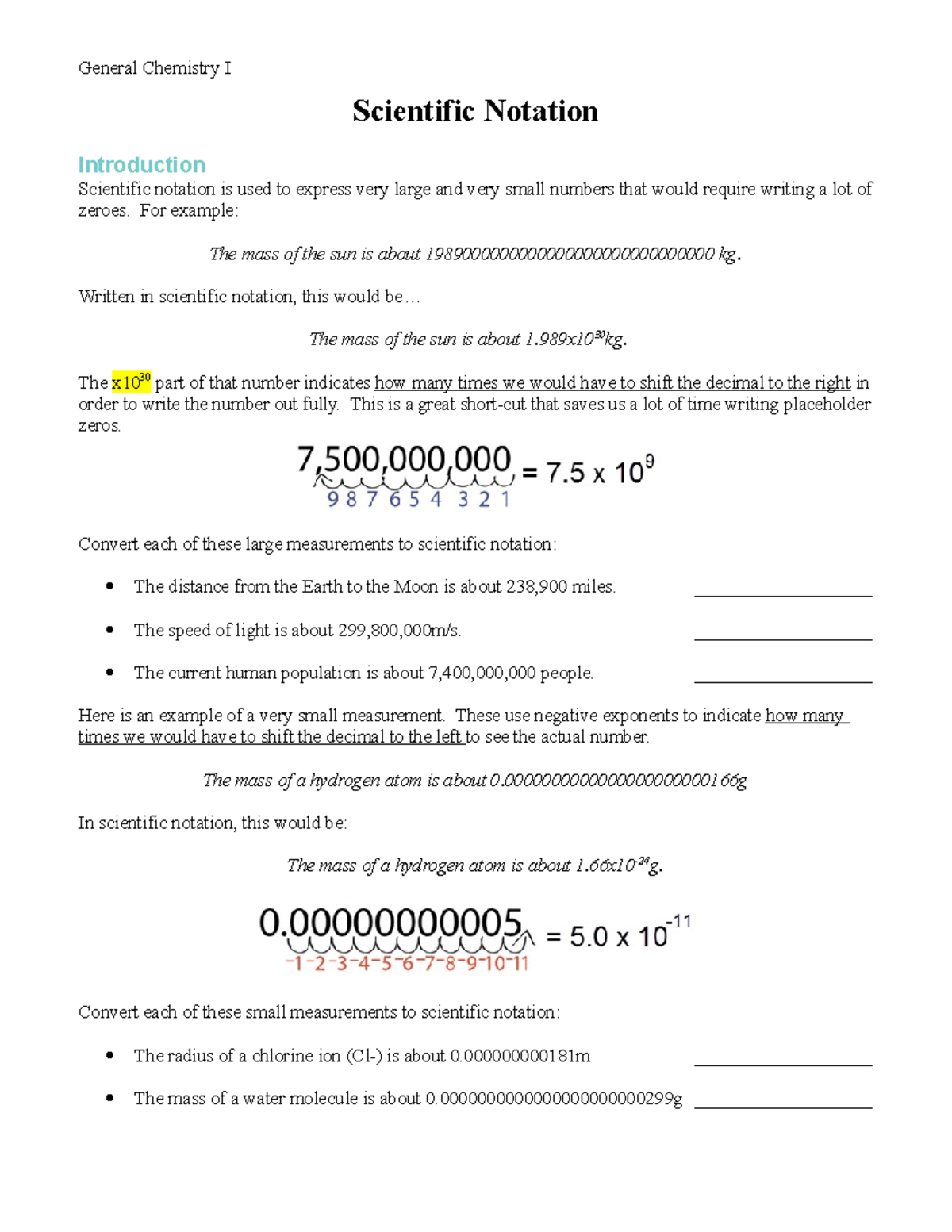Scientific Notation - This is coursework for General Chemistry I ...