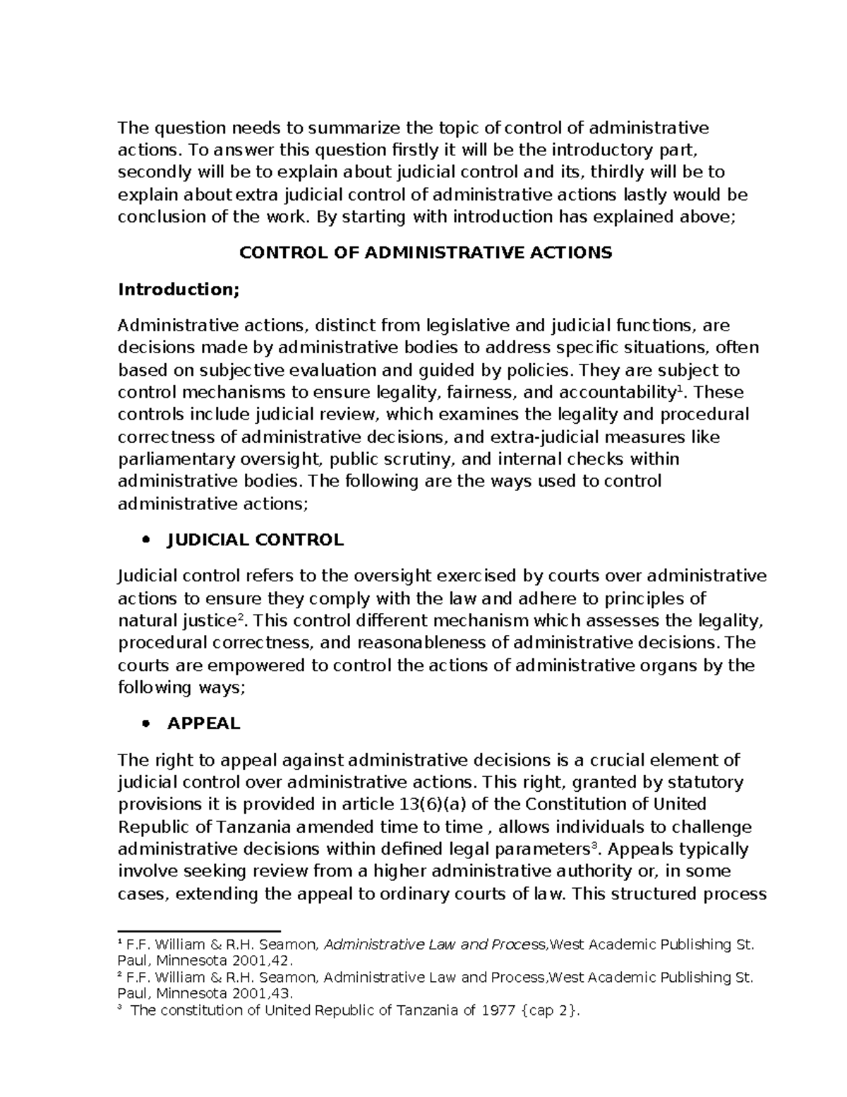 Control of administrative actions - To answer this question firstly it will be the introductory ...