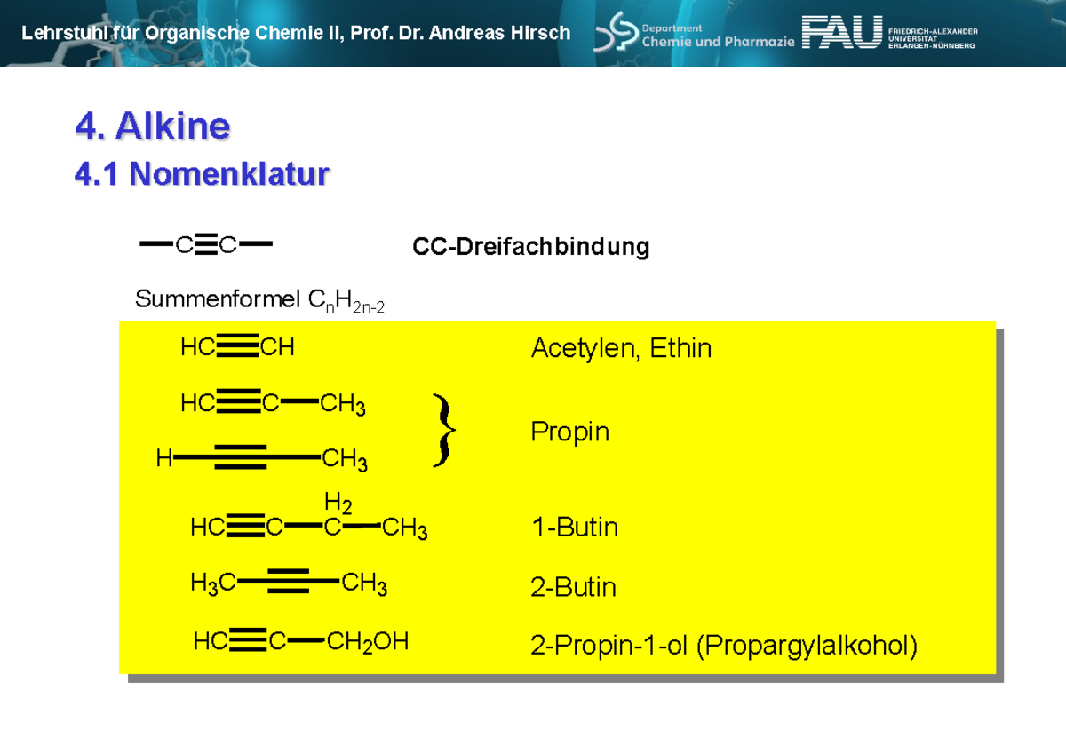 4Alkine pdf - Professor Hirsch, Allgemein Organische Chemie, Alkine - 4 ...