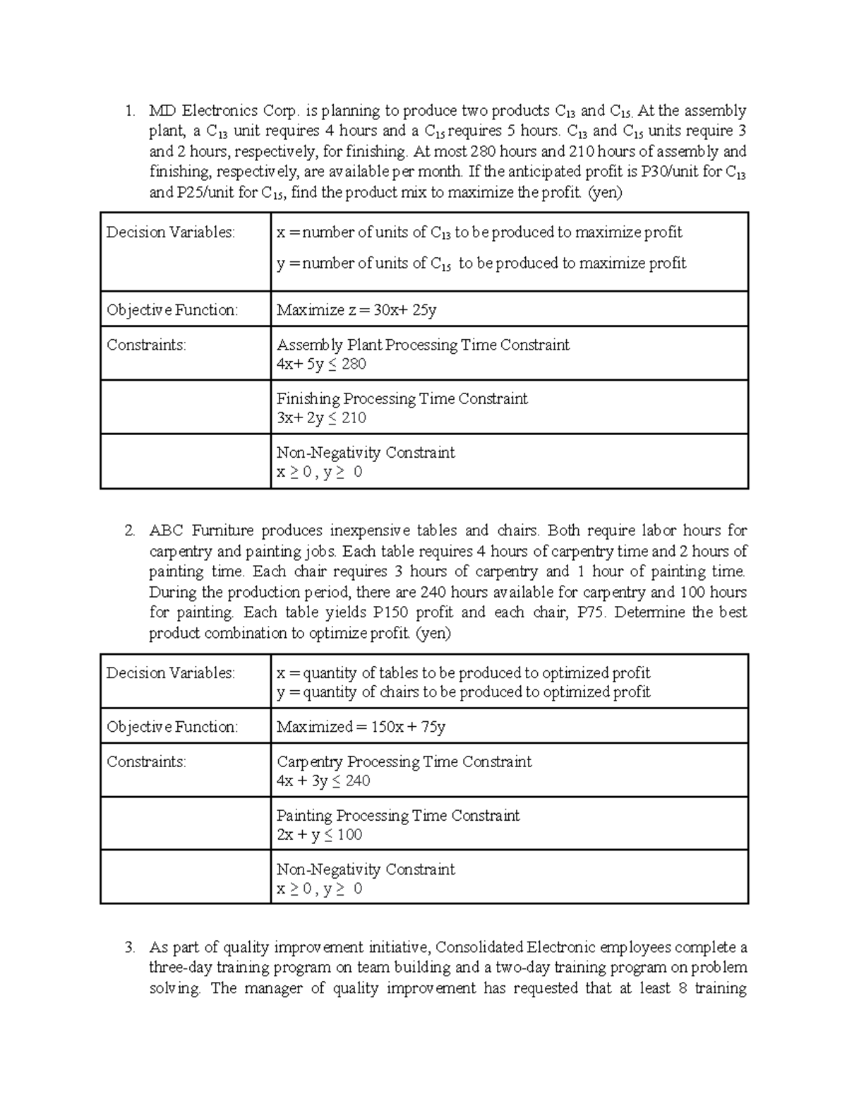 CA5103 - Module 3 PART 1 - MD Electronics Corp. is planning to produce two products C 13 and C15 ...