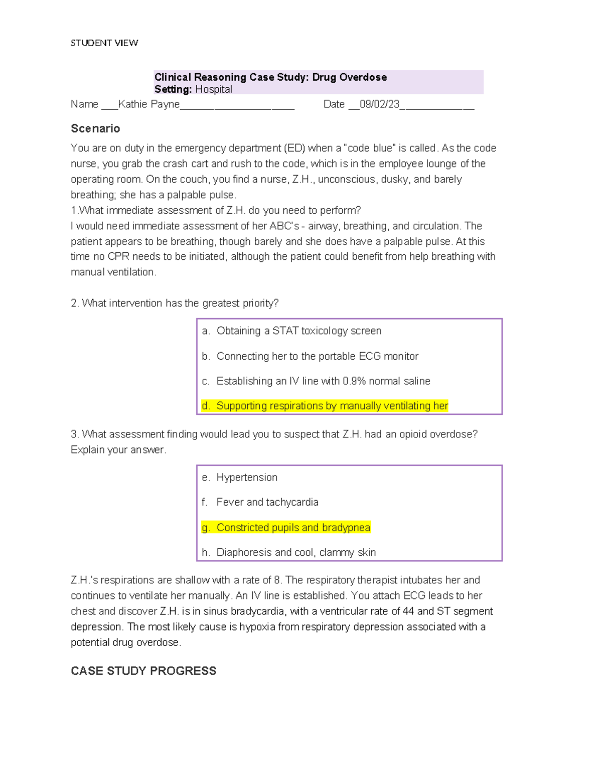 Payne, Kathie.Case Study Drug Overdose Student Assignment Student VIEW ...