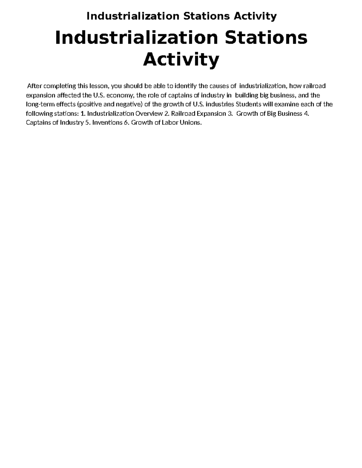 Translated Industrialization Stations Activity - Industrialization ...