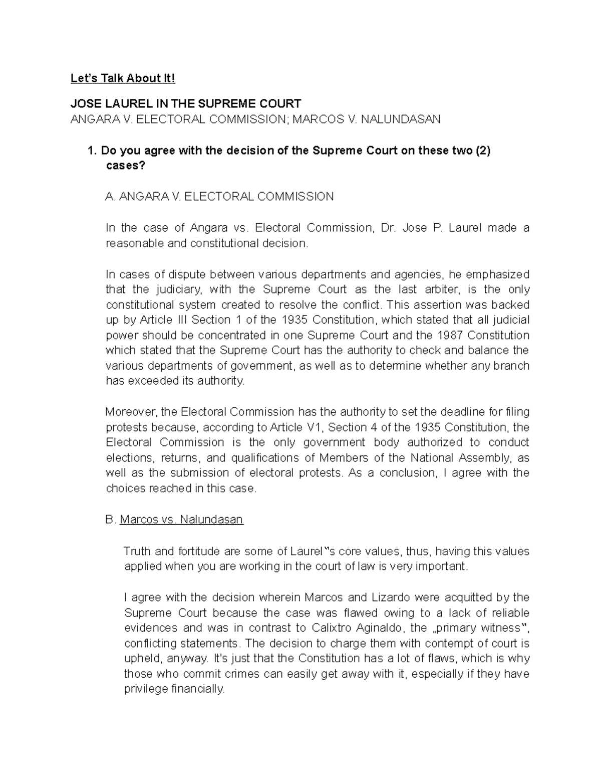 The Laurel's decision on the Presidency - AB Foreign Service - Studocu