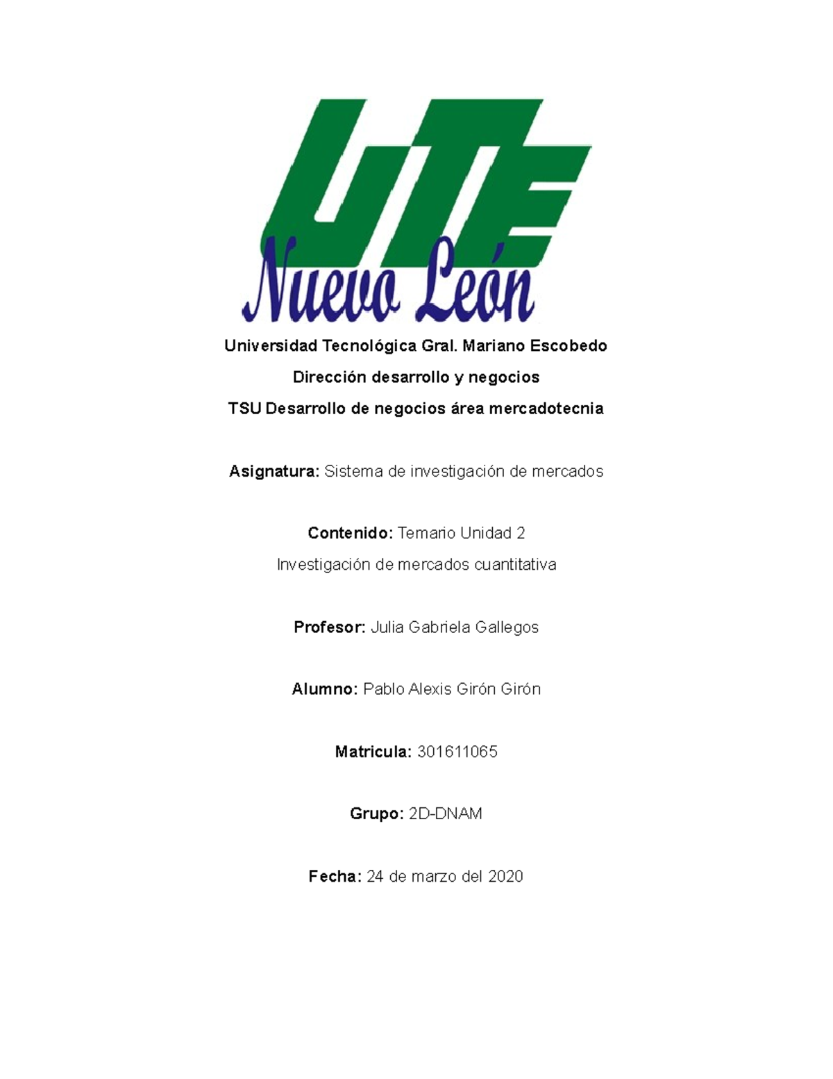 Temario Unidad 2 DE Investigacion - Universidad Tecnológica Gral ...