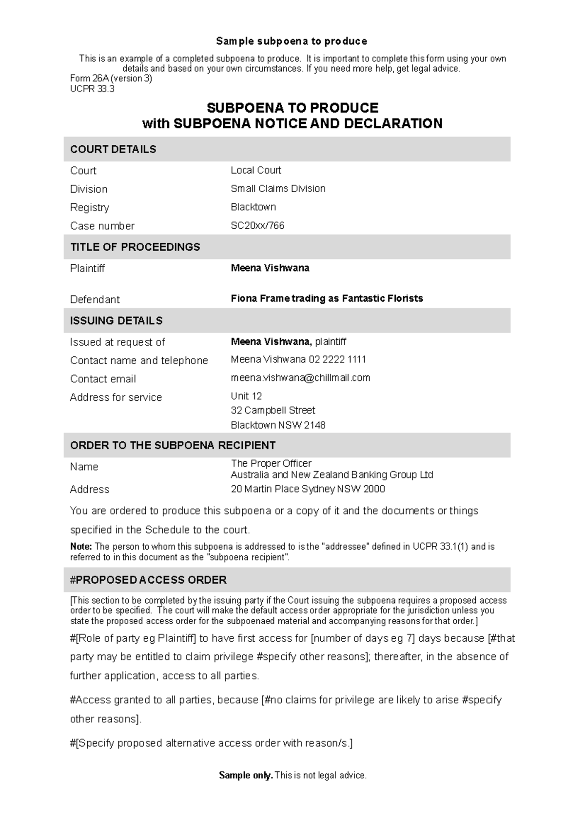 Subpoena to produce - It is important to complete this form using your ...