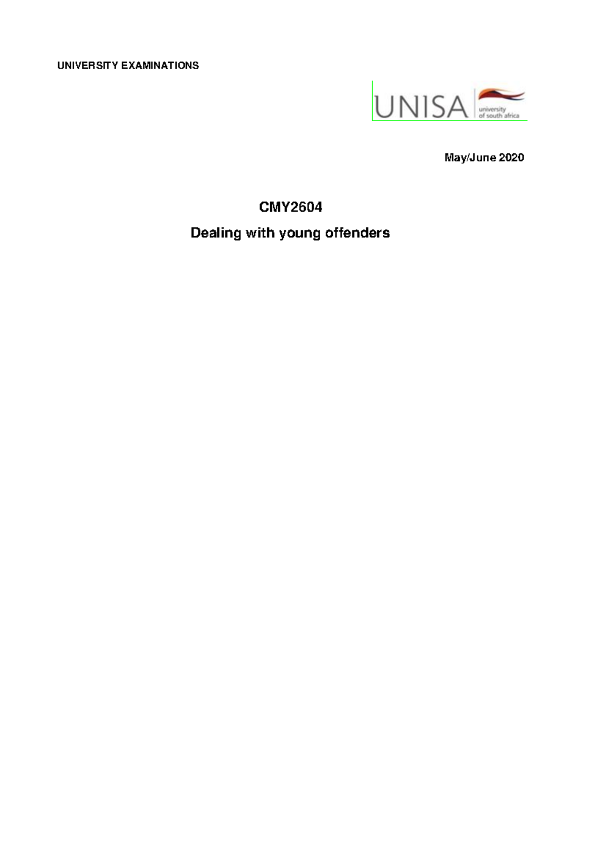 Cmy2604- 2018-2020 - Notes and Previous papers - UNIVERSITY ...