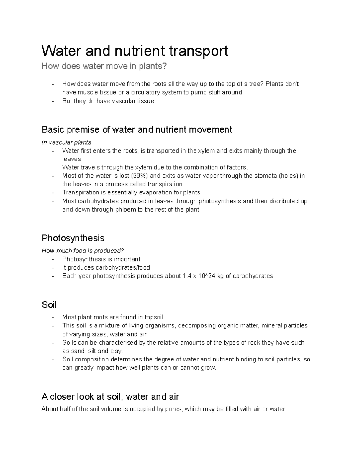 BS1007 - Lecture 6 - Water and Nutrient transport - Water and nutrient ...