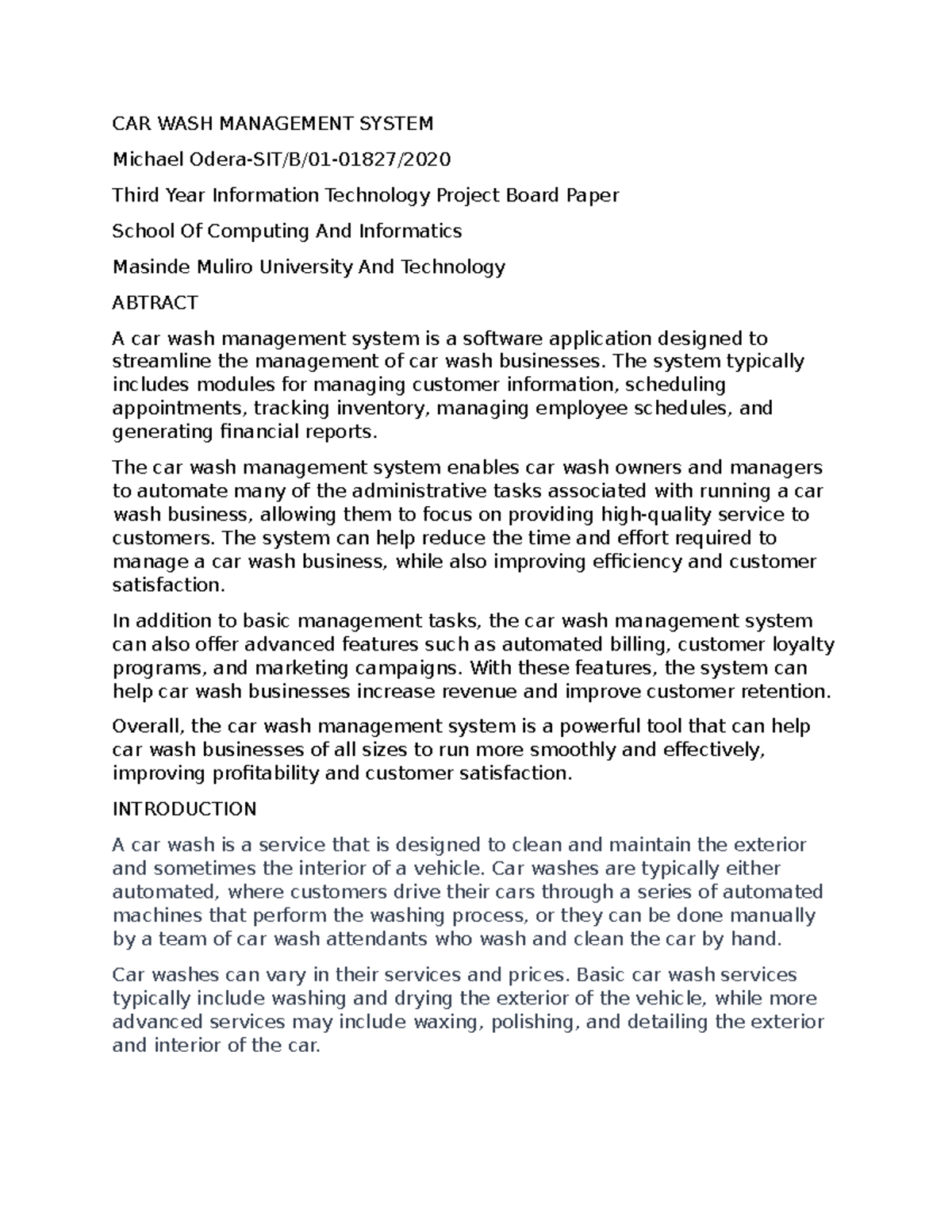 CAR WASH Management System - CAR WASH MANAGEMENT SYSTEM Michael Odera ...