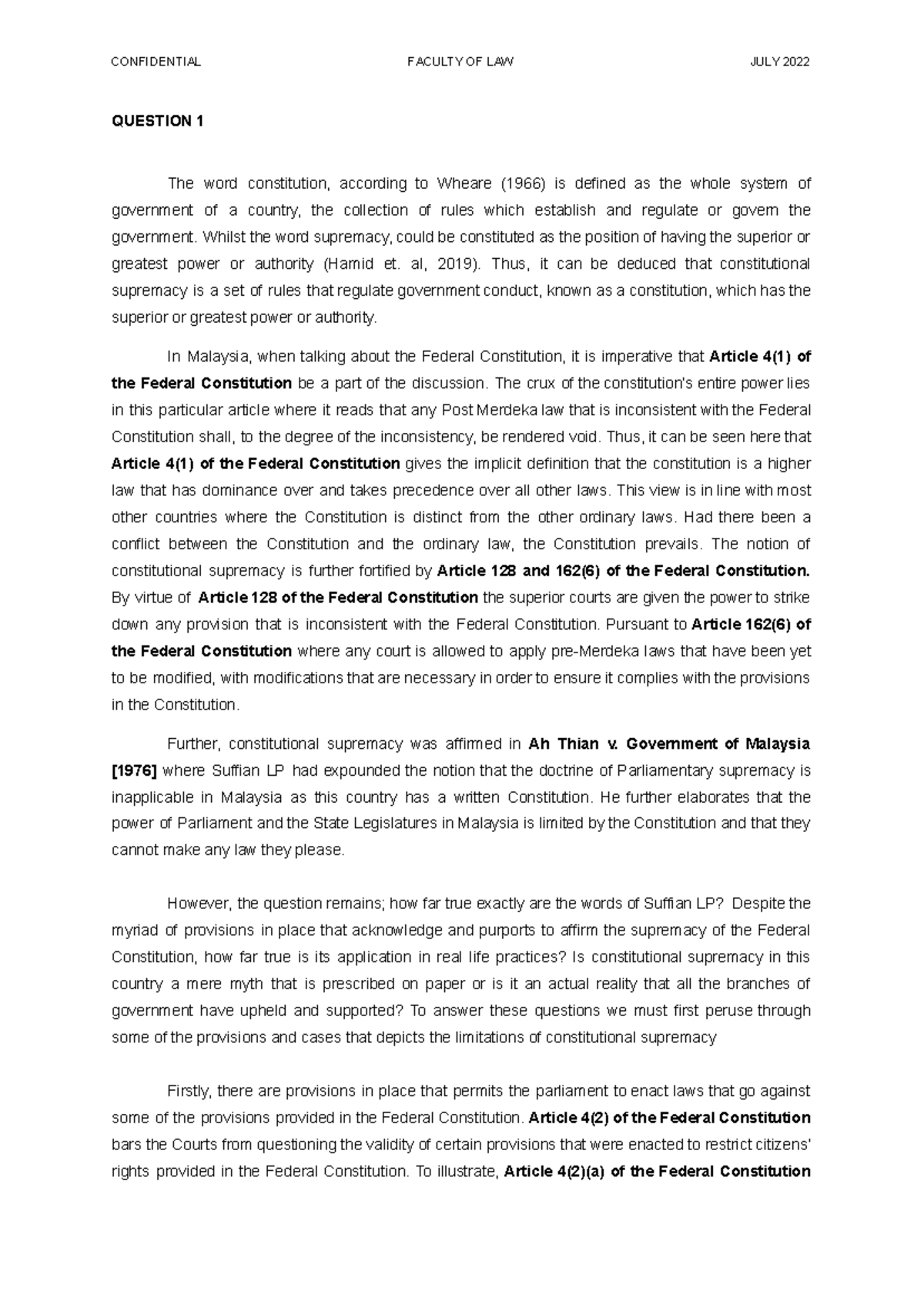 Finals consti 2022 - QUESTION 1 The word constitution, according to ...