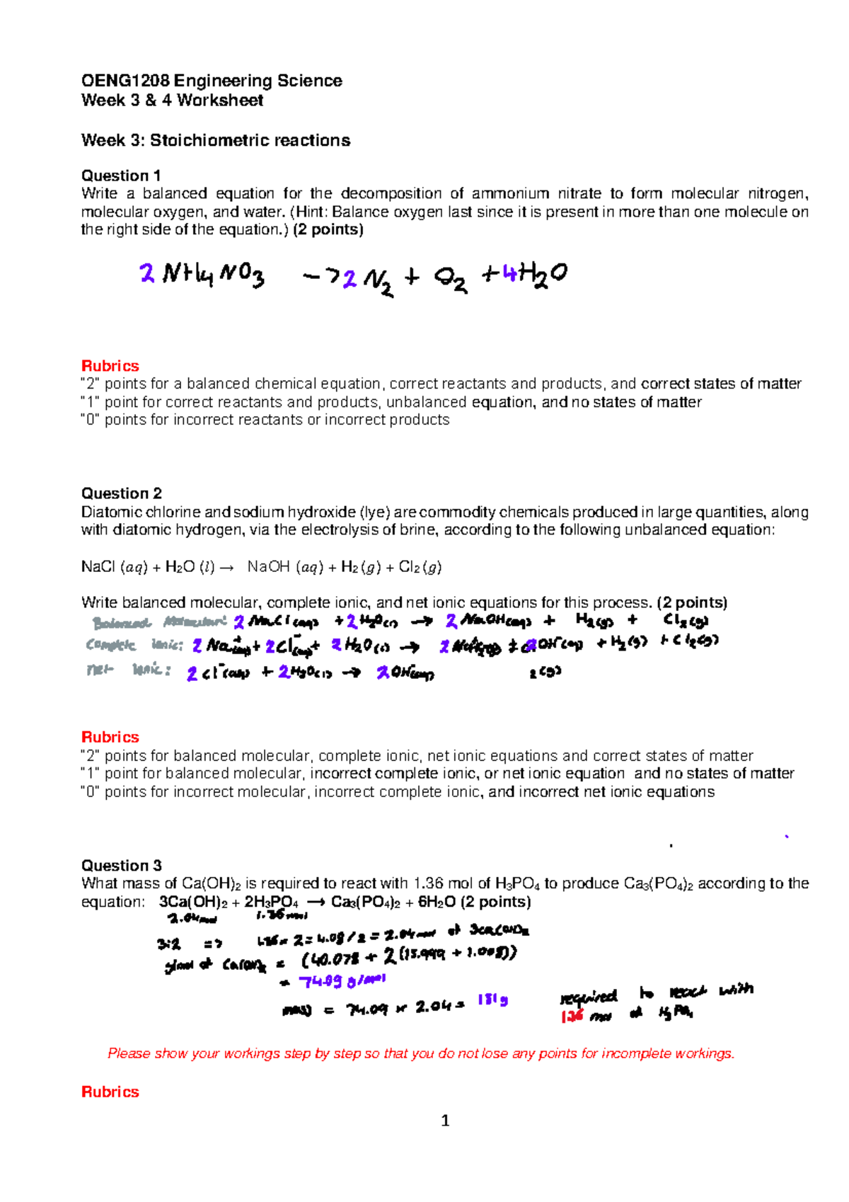 OENG1208 Exercise Worksheet - Week 3&4-2 - 1 OENG1208 Engineering ...
