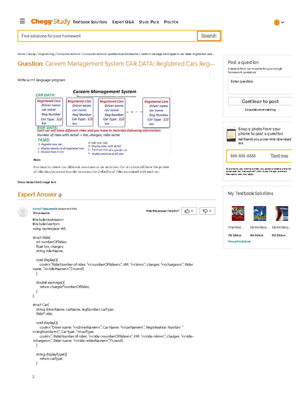 Careem Management System CAR DATA Registered Cars... Chegg - Algorithms ...