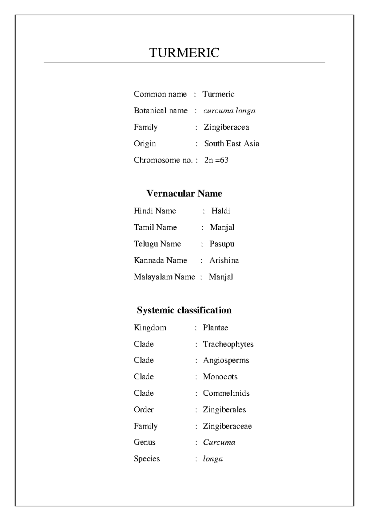 Breeding - TURMERIC Common name : Turmeric Botanical name : curcuma ...