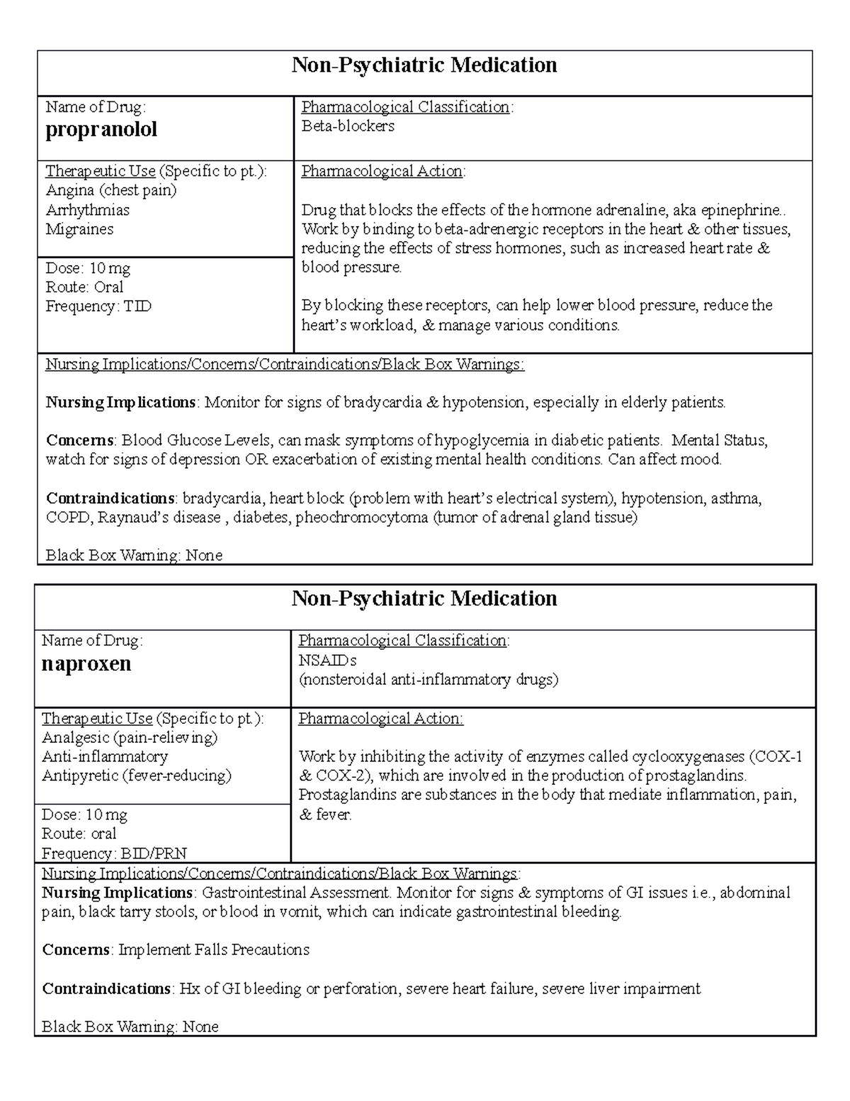 Clinical 224 - Non-Psychiatric Medication Drug Sheet - Week 1 - Non ...