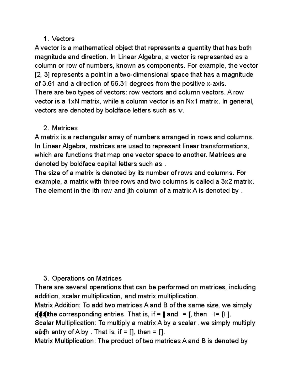 Linear Algebra Notes 1/3 - Vectors A vector is a mathematical object ...