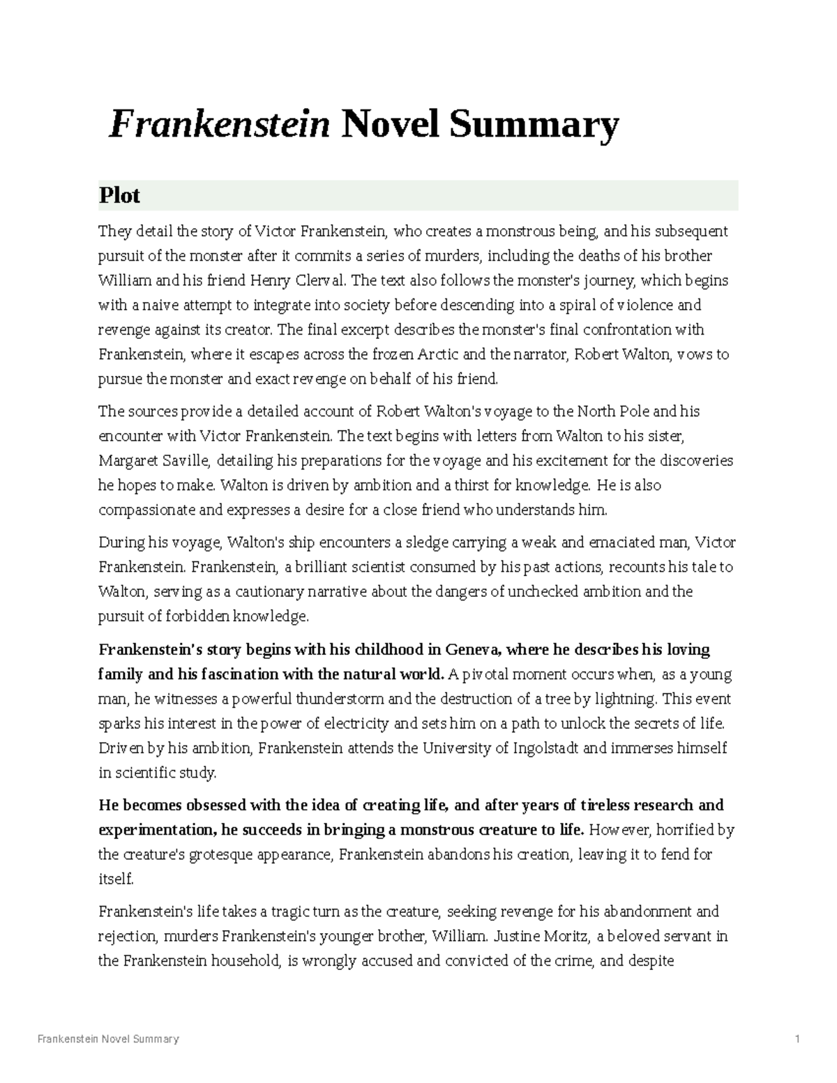 Frankenstein Novel Summary - Frankenstein Novel Summary Plot They ...