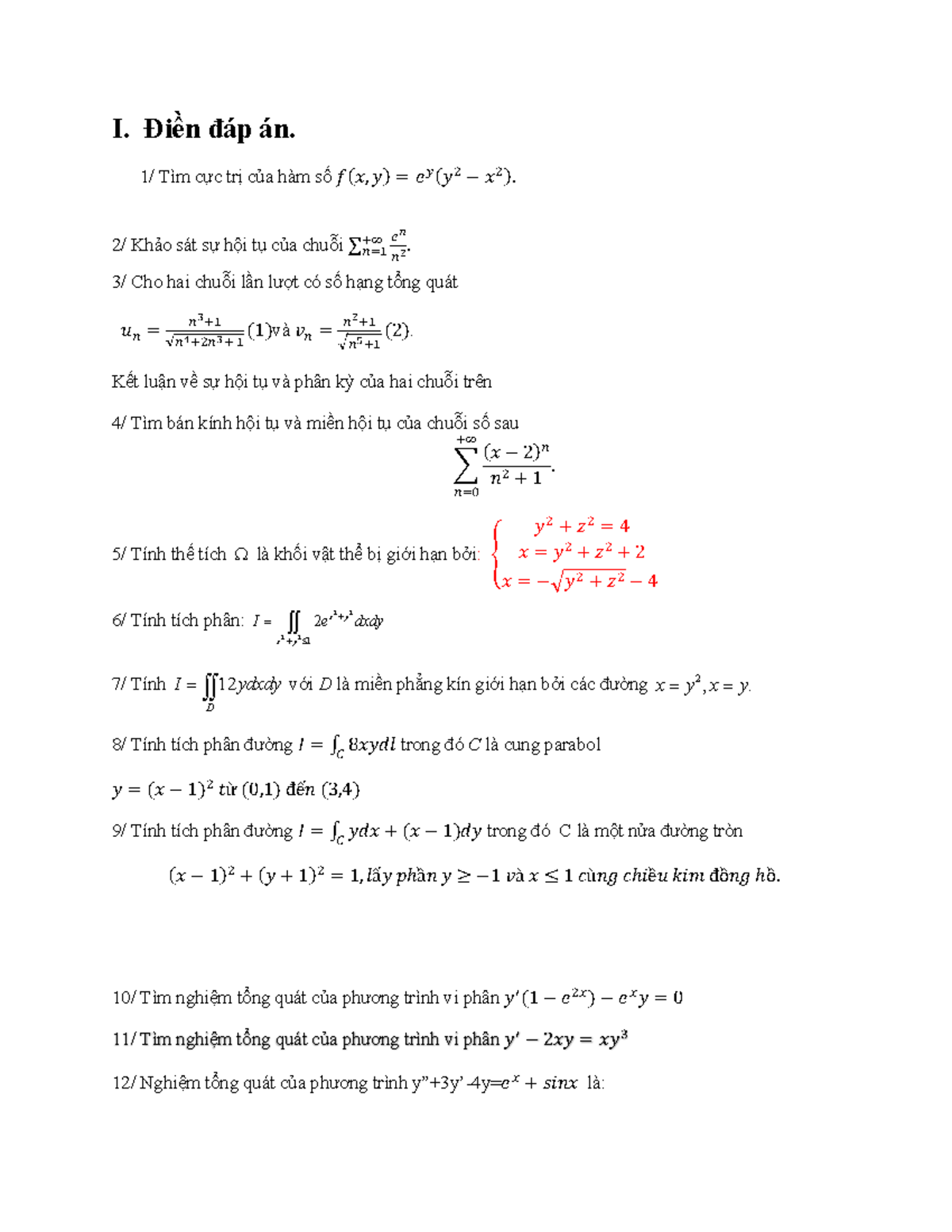 De2 - [XTN2022]De Thi Thu Giai Tich - I. ißn áp án. 1/ Tìm cÿc trß cÿa ...
