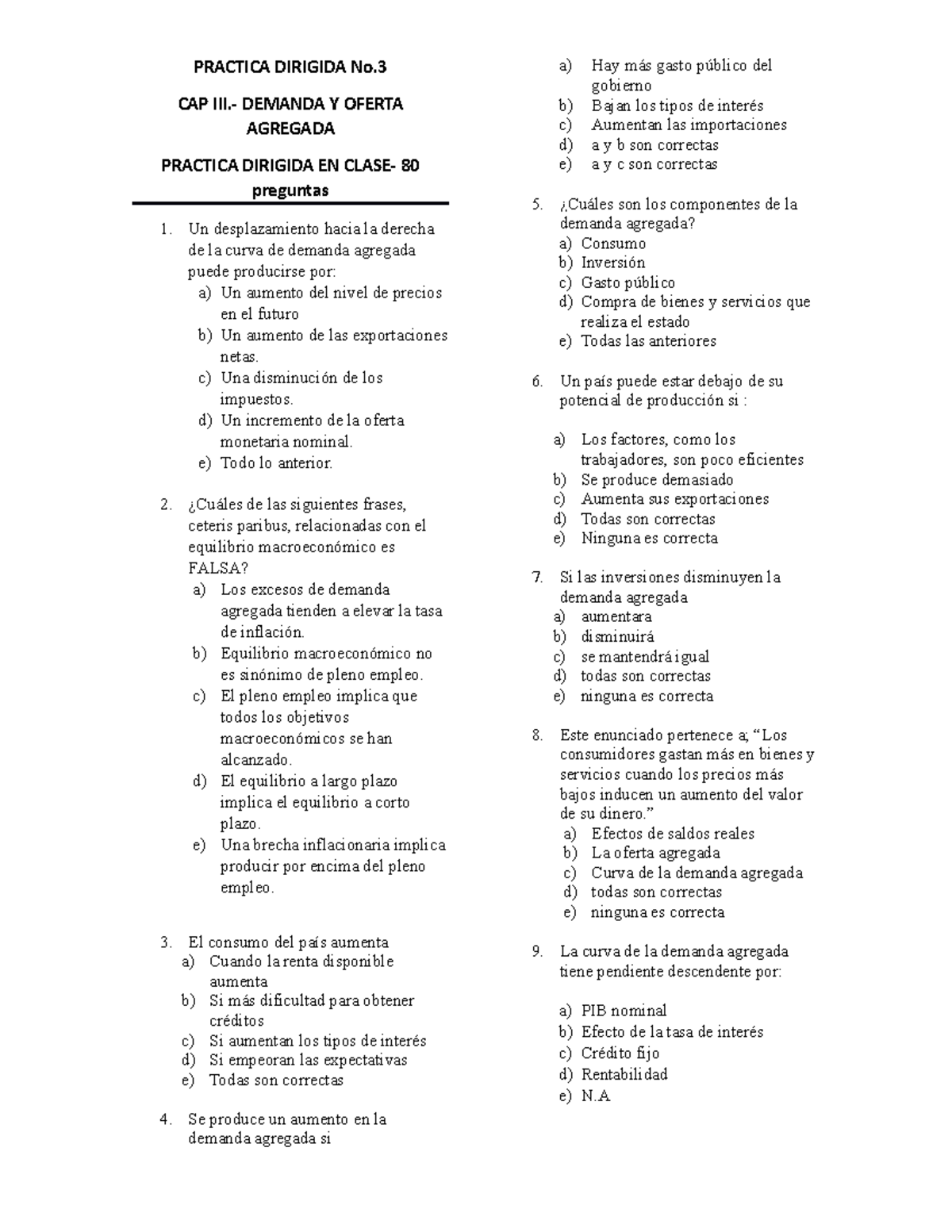 Practica Dirigida CAP III -80 preguntas - PRACTICA DIRIGIDA No. CAP III.- DEMANDA Y OFERTA ...