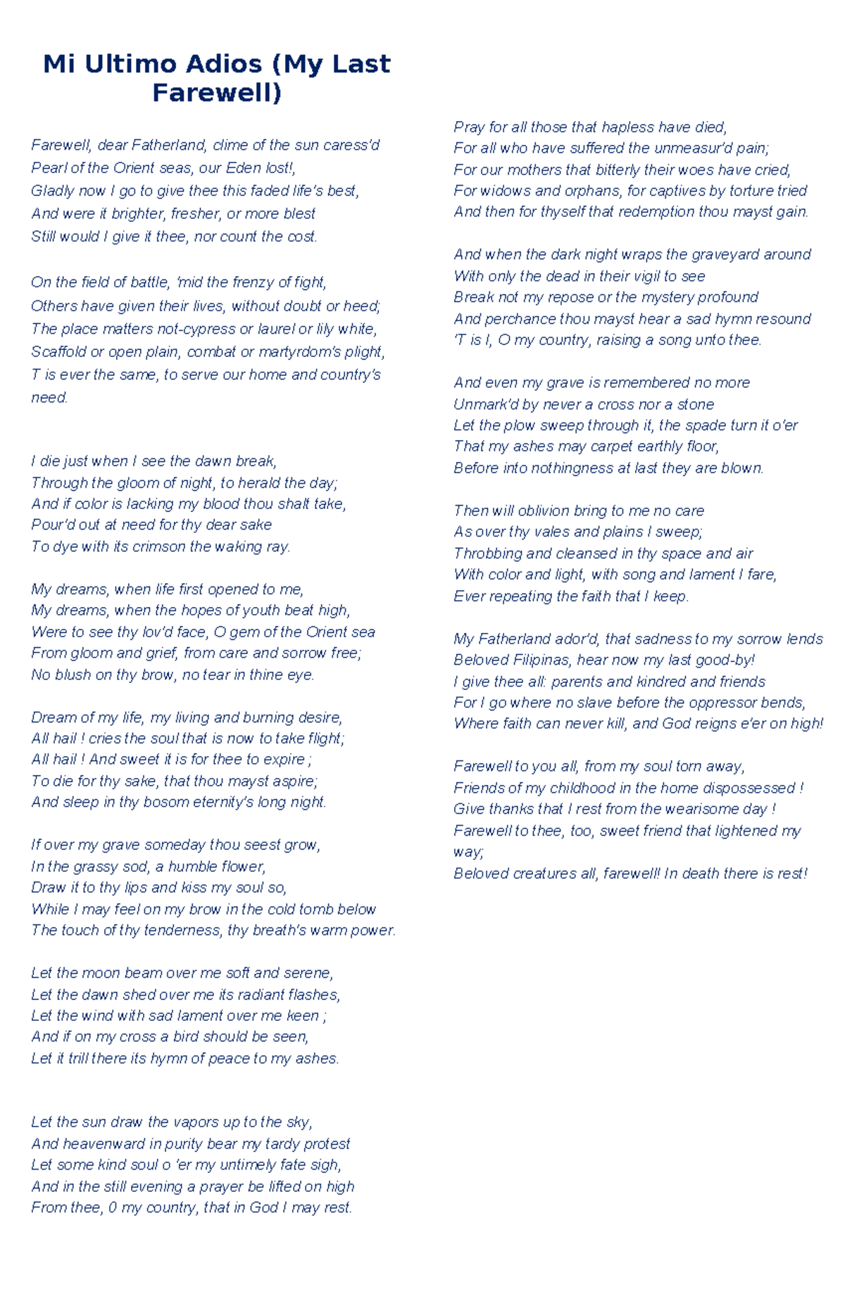 Mi-Ultimo-Adios - ... - Mi Ultimo Adios (My Last Farewell) Farewell ...