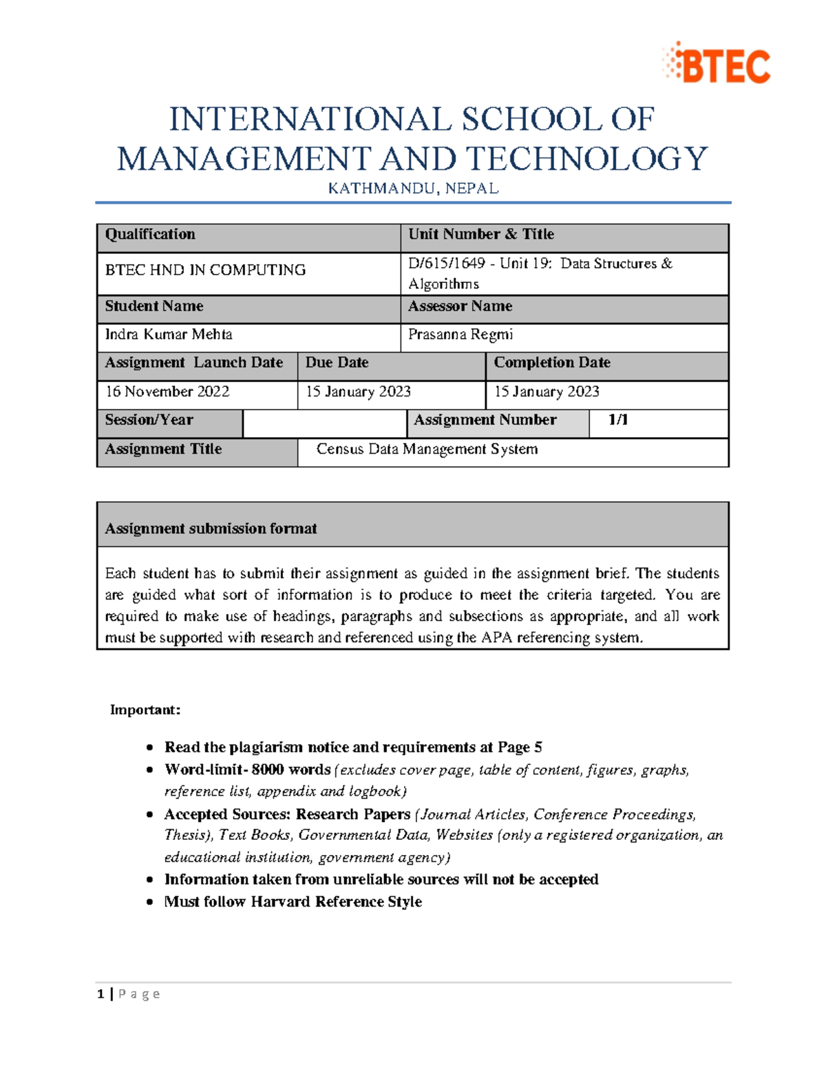 Unit 19 Data Structures - 2022 - INTERNATIONAL SCHOOL OF MANAGEMENT AND ...