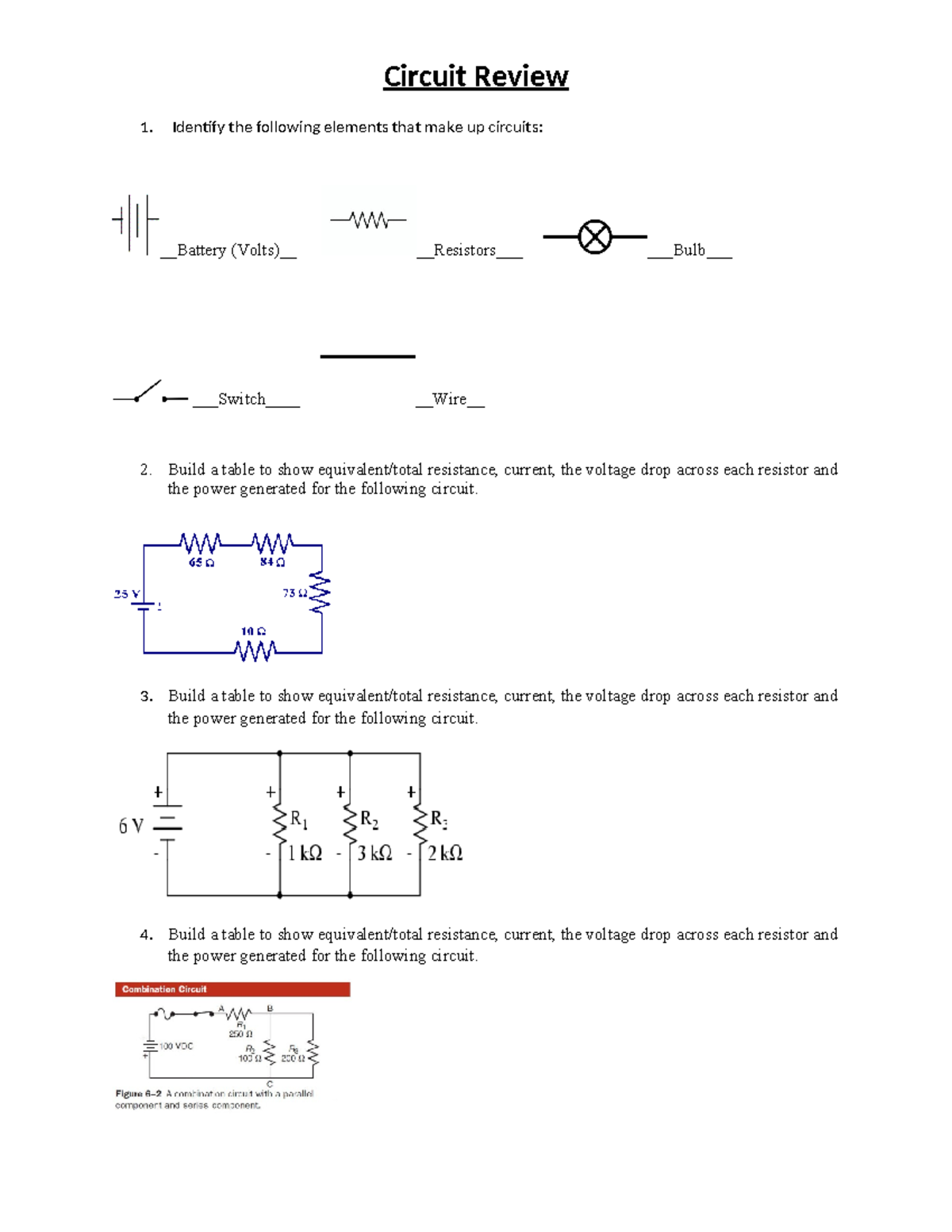 Circuit Review - Science - Circuit Review 1. Identify the following ...